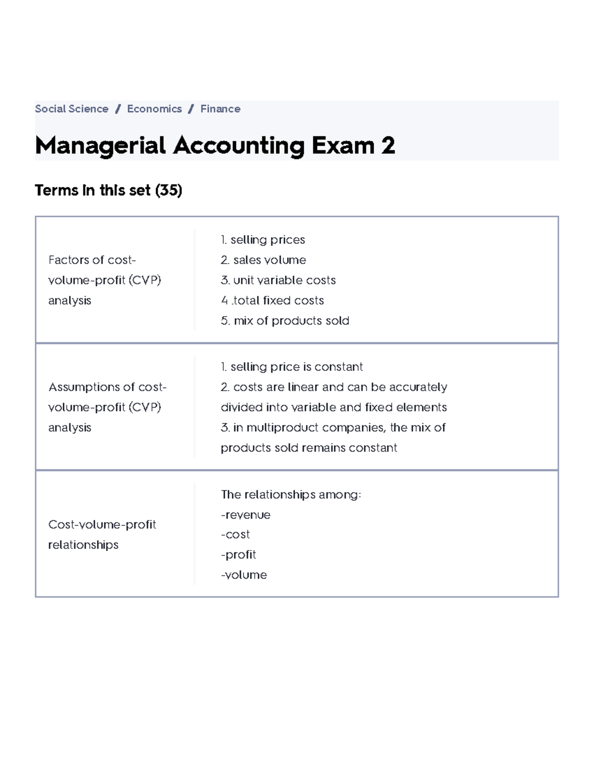Managerial Accounting Exam 2 Flashcards Quizlet Managerial Accounting