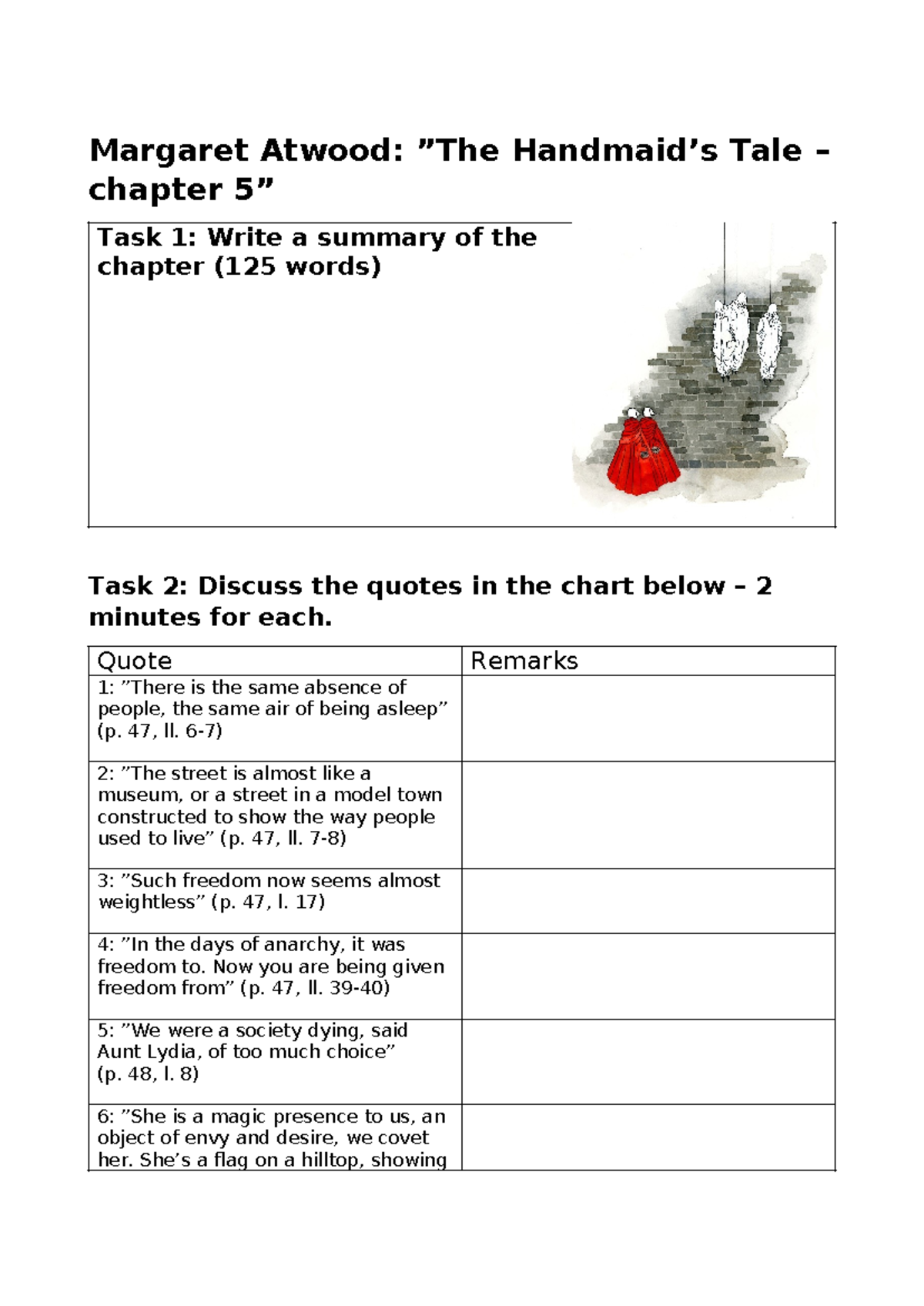 WS - The Handmaid's Tale Ch. 5: Summary & Analysis Tasks - Studocu