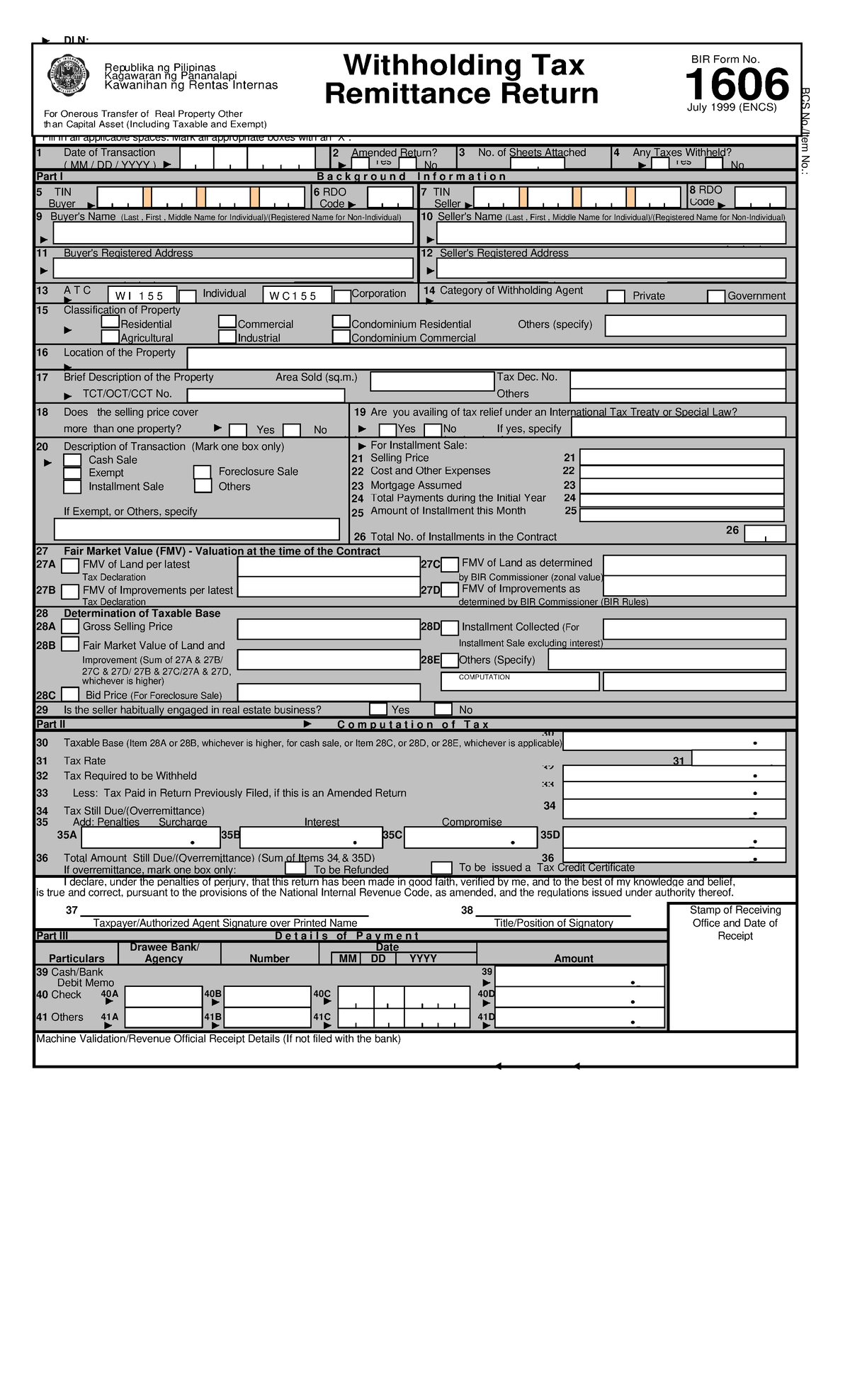 BIR Form 1606 - Guidelines for Withholding Tax on Real Property ...