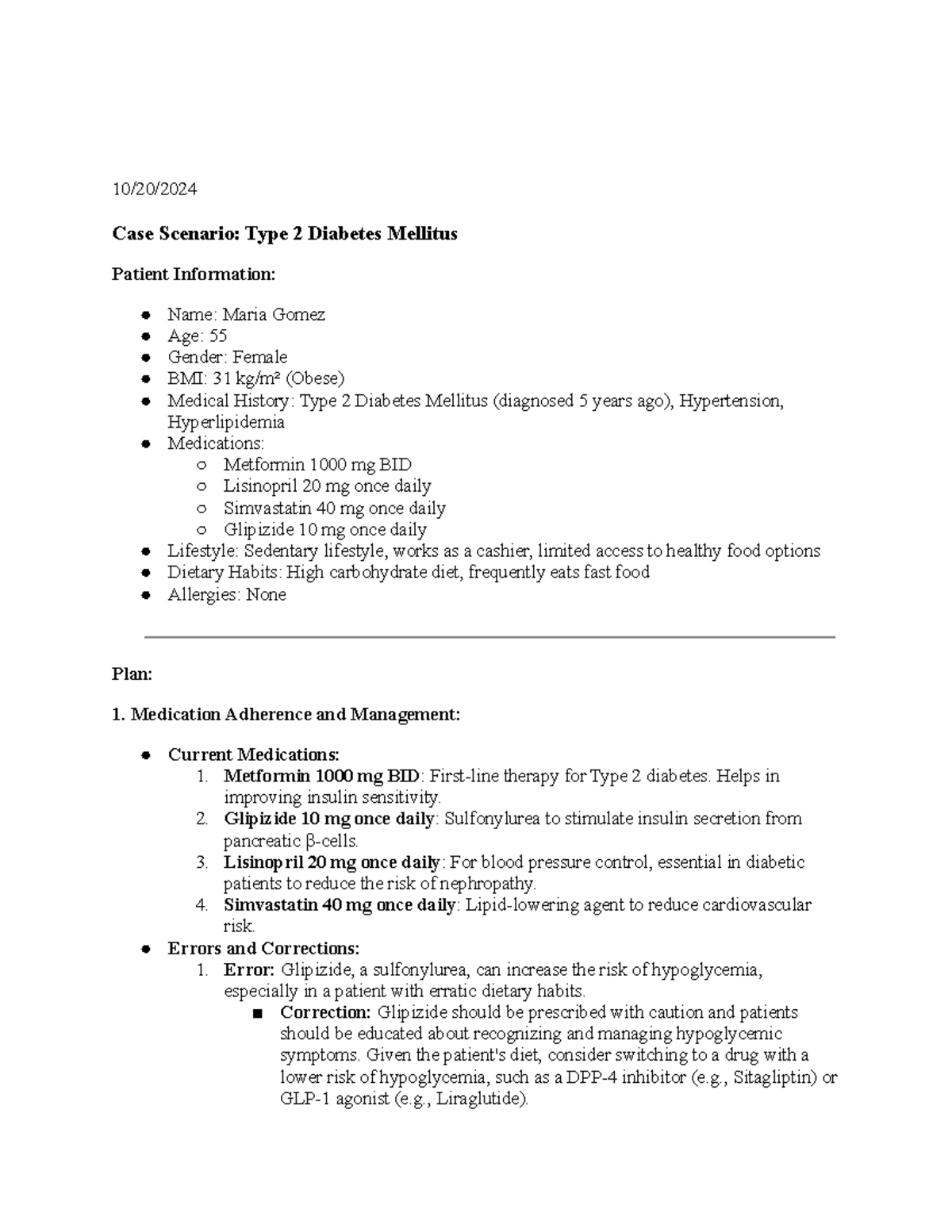 Week 7 Case Study Review: Type 2 Diabetes Mellitus Management (MLO 7.1 ...