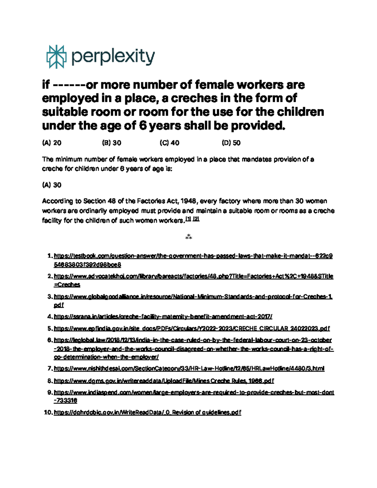 Creche Provision Guidelines for Female Workers (Fact. Act 1948) - Studocu