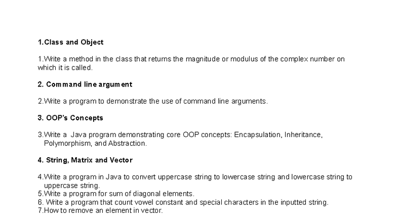 Java Practical File: OOP, Exception Handling, AWT, JDBC, Servlets - Studocu