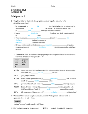 Spanish 9.1-9.2 - preparación Lección 9 Miniprueba A 1 Seleccionar ...