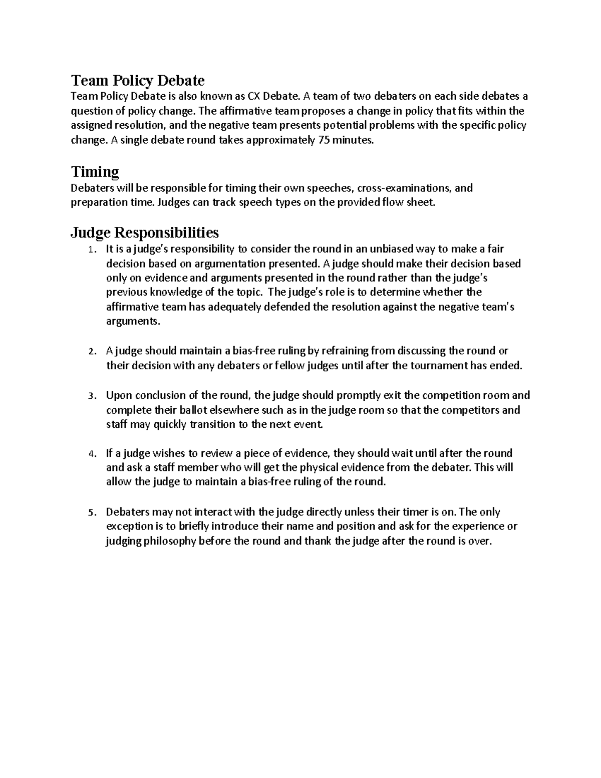 Team Policy Debate Judge Instructions for CX Debate 2023-2024 - Studocu