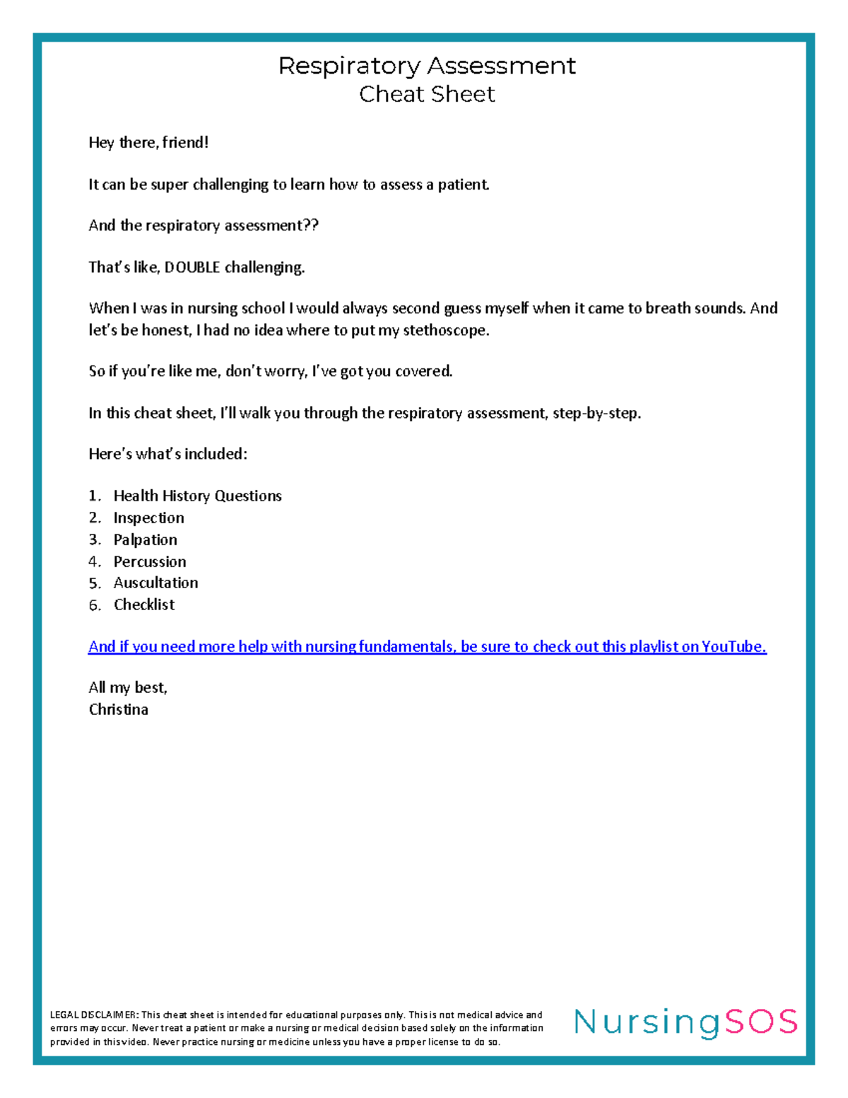 NURS 101: Respiratory Assessment Cheat Sheet for Nursing Students - Studocu