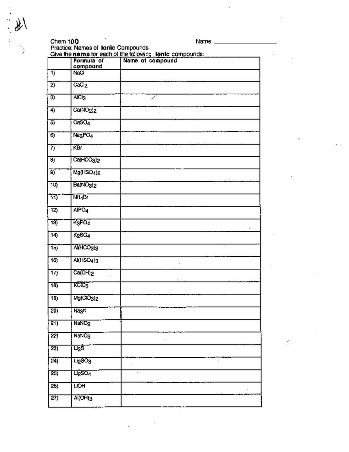 Chem 100 Final Exam: Naming Ionic Compounds Practice - Studocu