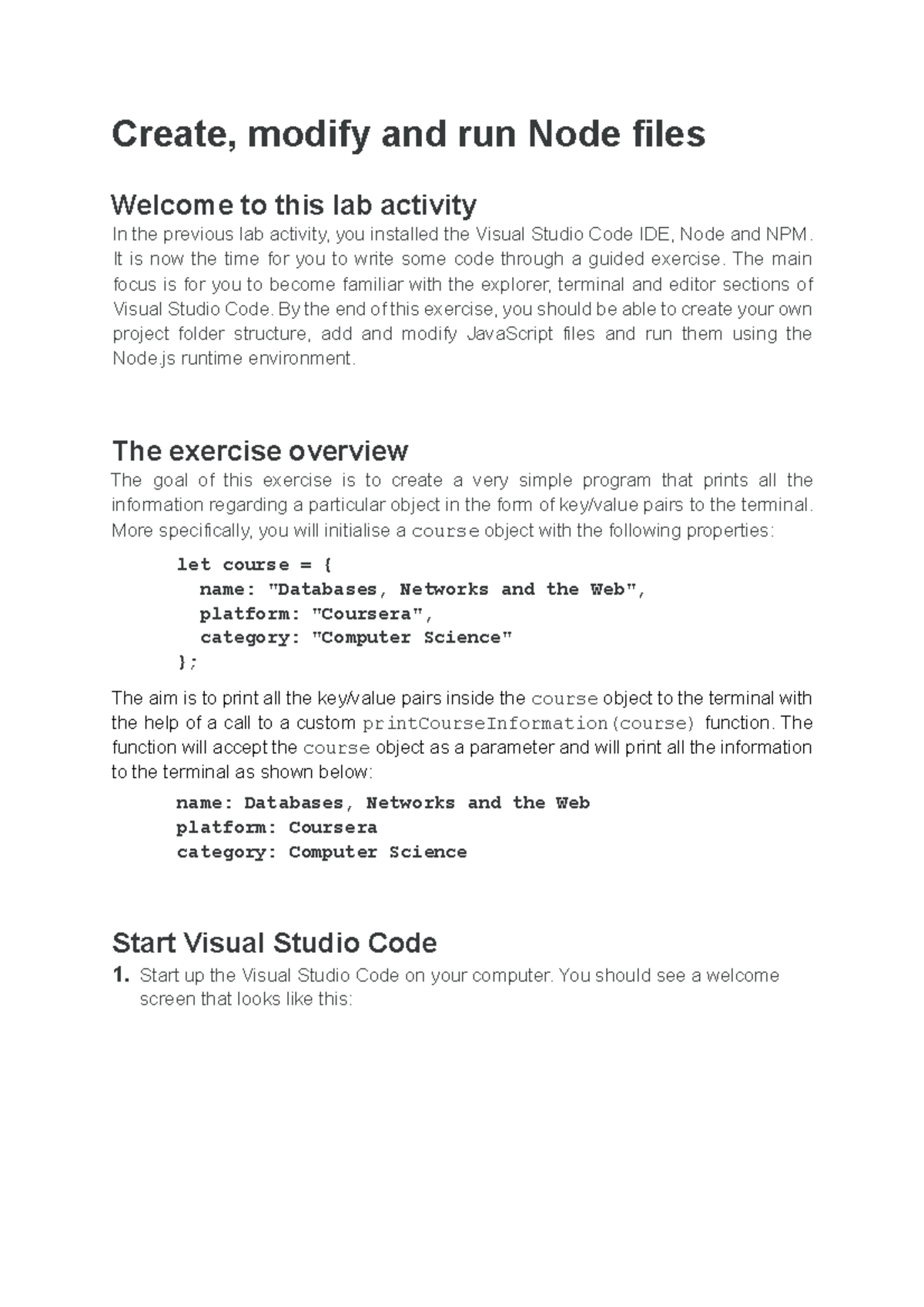 01 Lab: Create, Modify, and Run Node Files in VS Code - Studocu