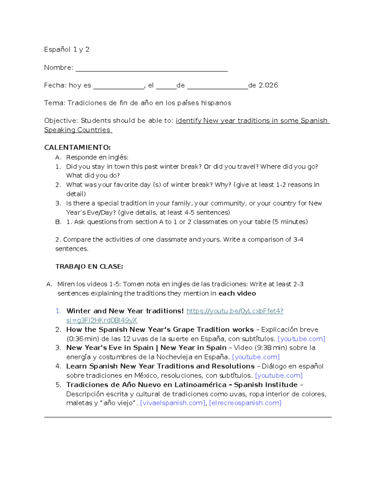 Tradiciones de Año Nuevo en Países Hispanos - Español 1 y 2 - Studocu