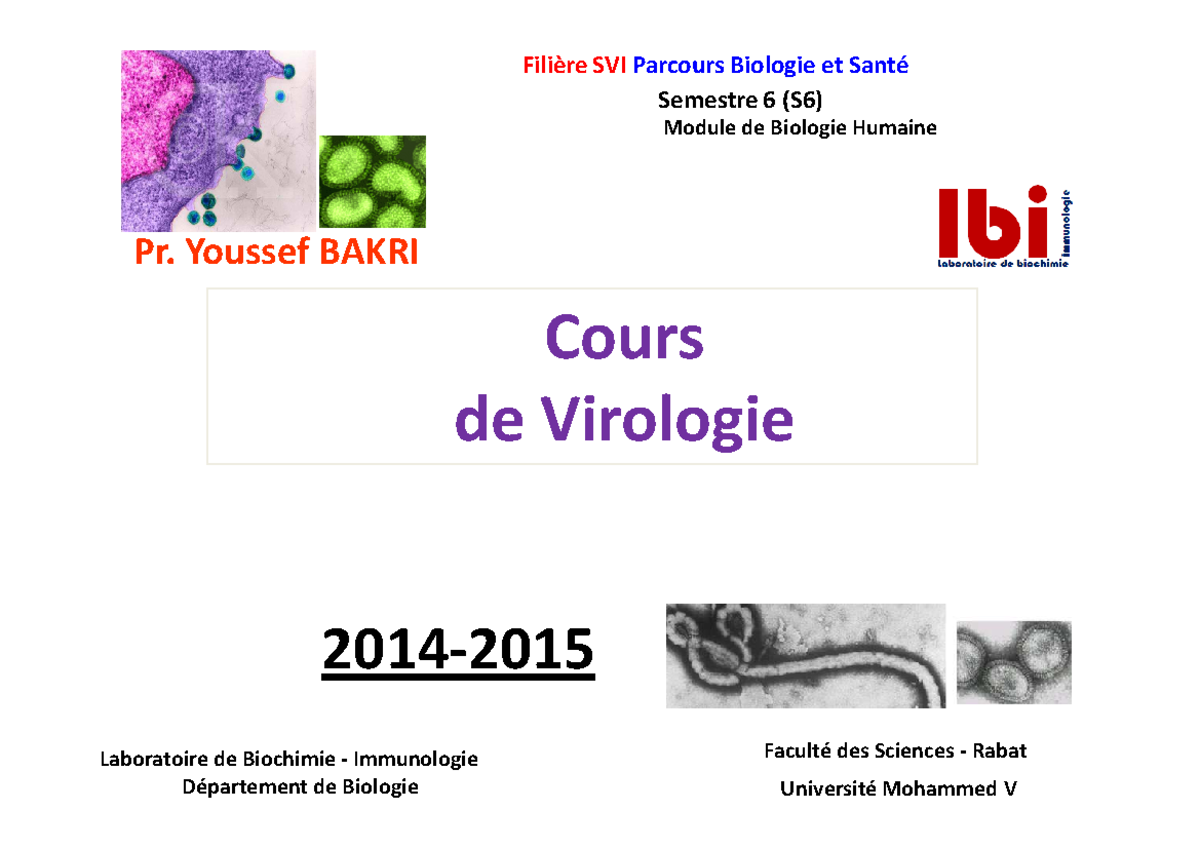 Cours de Virologie - Cours de Virologie Filière SVI Parcours Biologie et Santé Semestre 6 (S6 ...