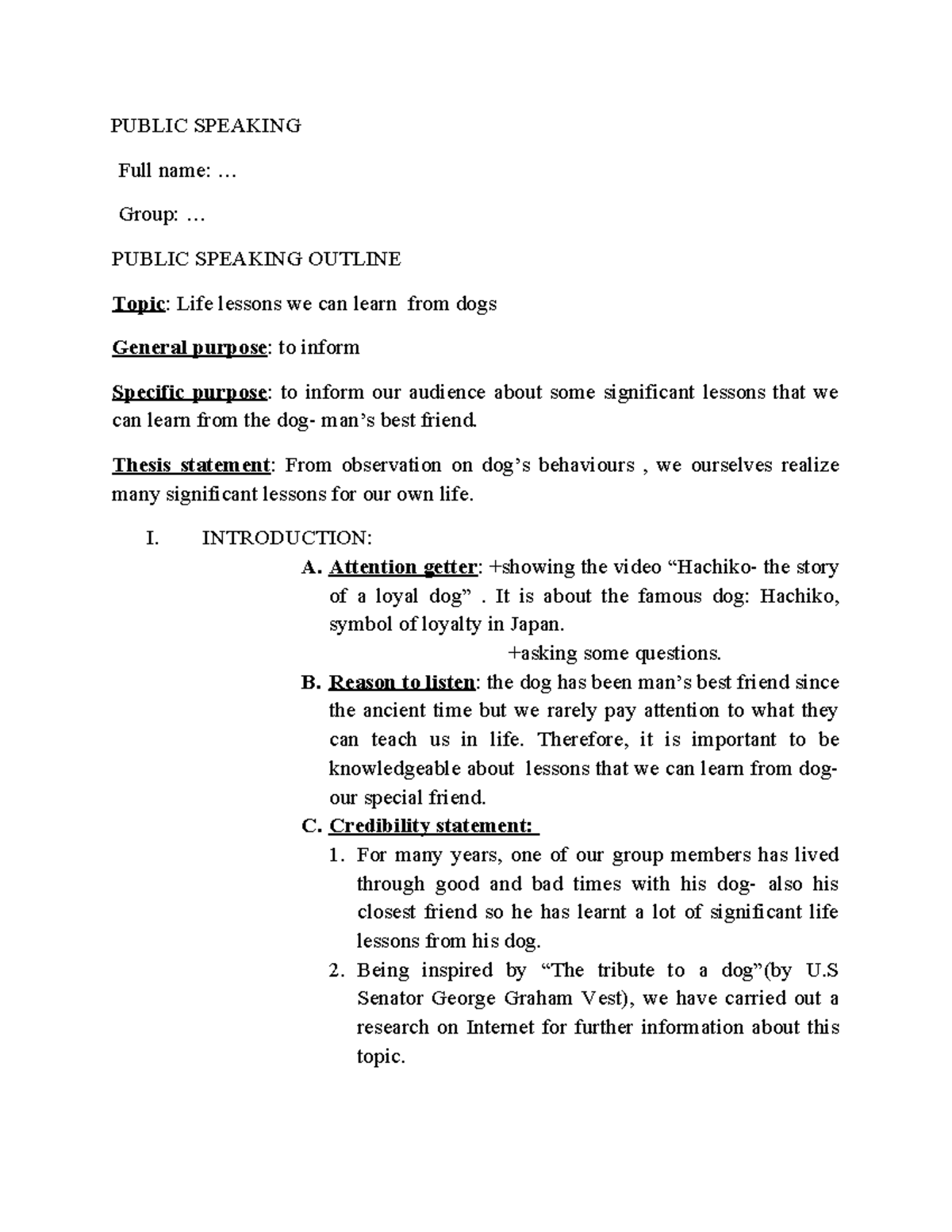 Sample Detailed Ouline-PS - PUBLIC SPEAKING Full name: ... Group ...