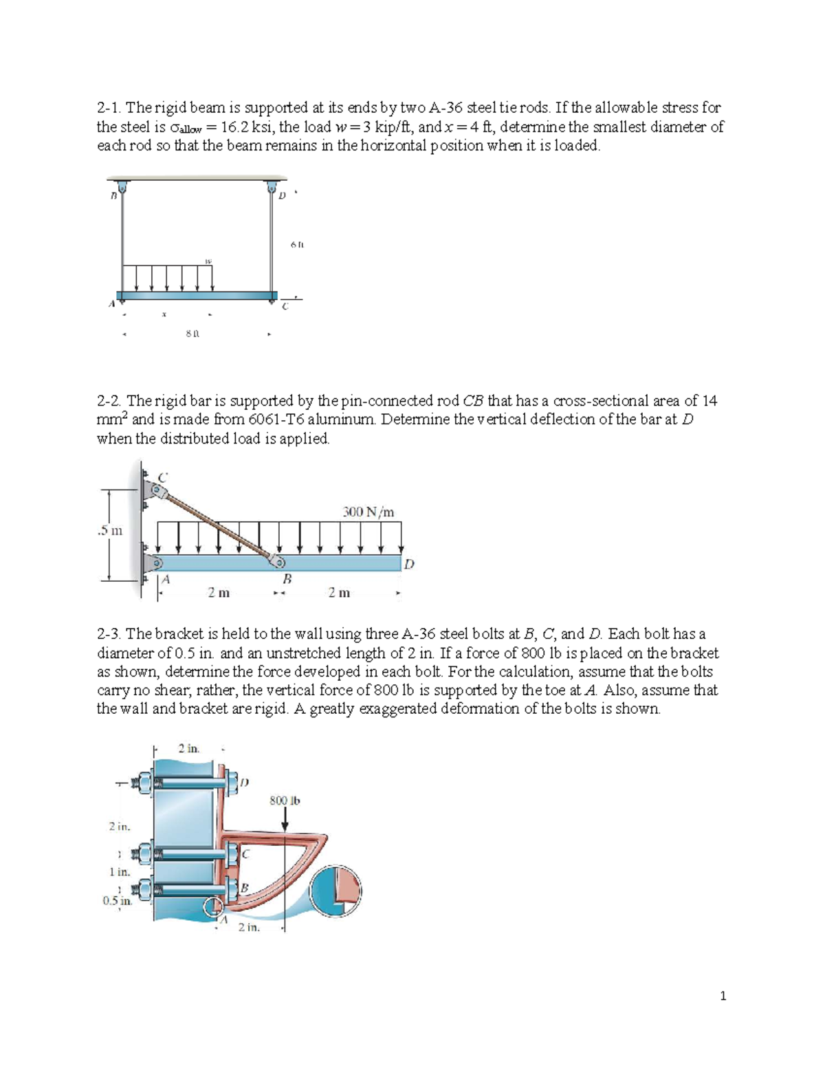 Example Questions 2 - Rigid Beam & Steel Tie Rods Analysis - Studocu