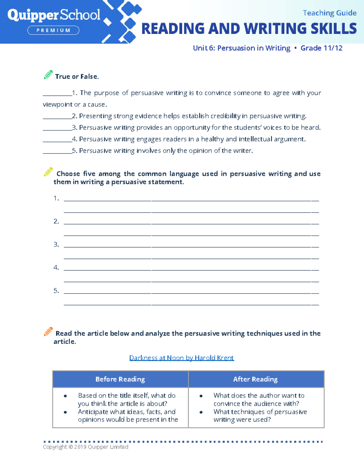 RW 11 Unit 6: Analyzing Persuasive Writing Techniques - Studocu