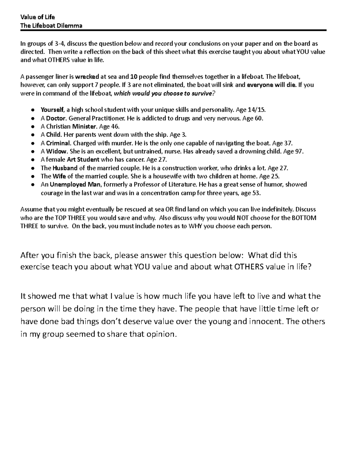 Lifeboat Dilemma: Valuing Lives in Moral Decision-Making - Studocu