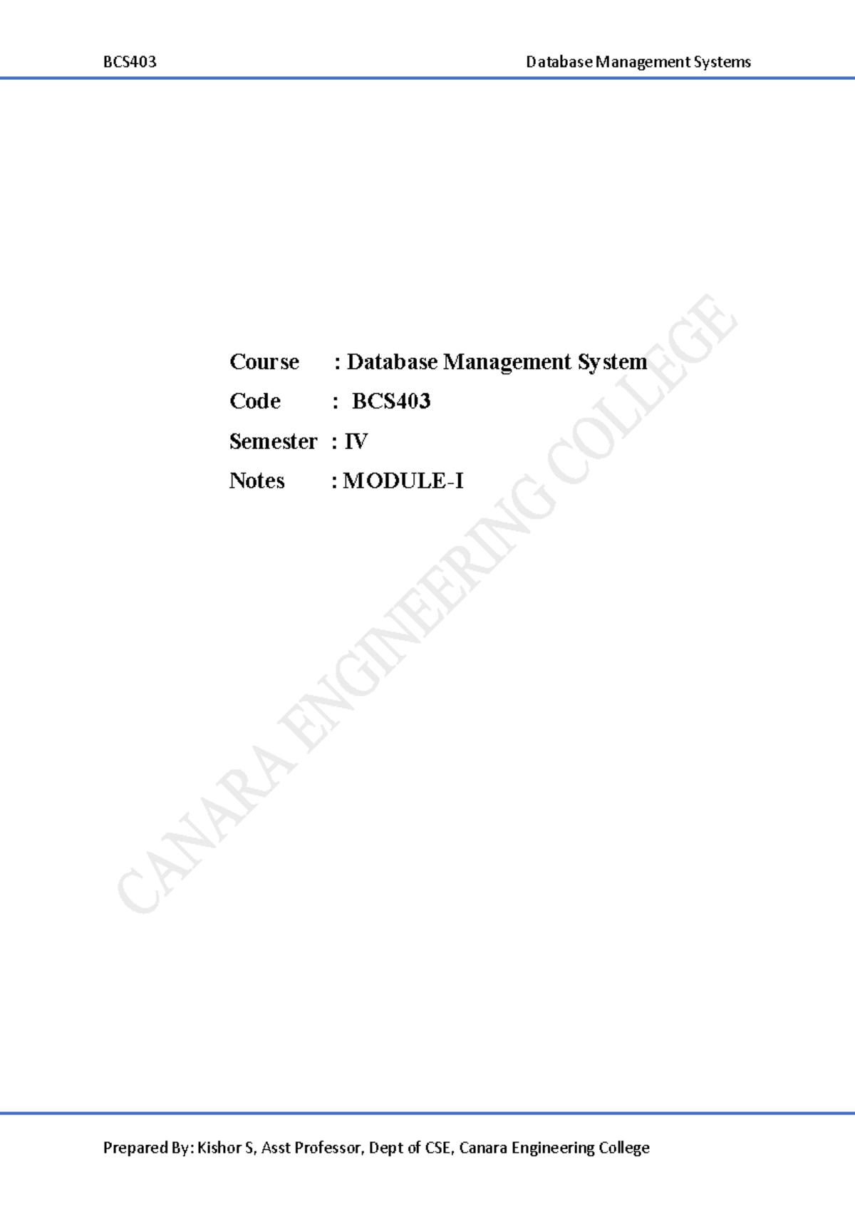 BCS403 Database Management Systems: Module 1 Notes - Studocu