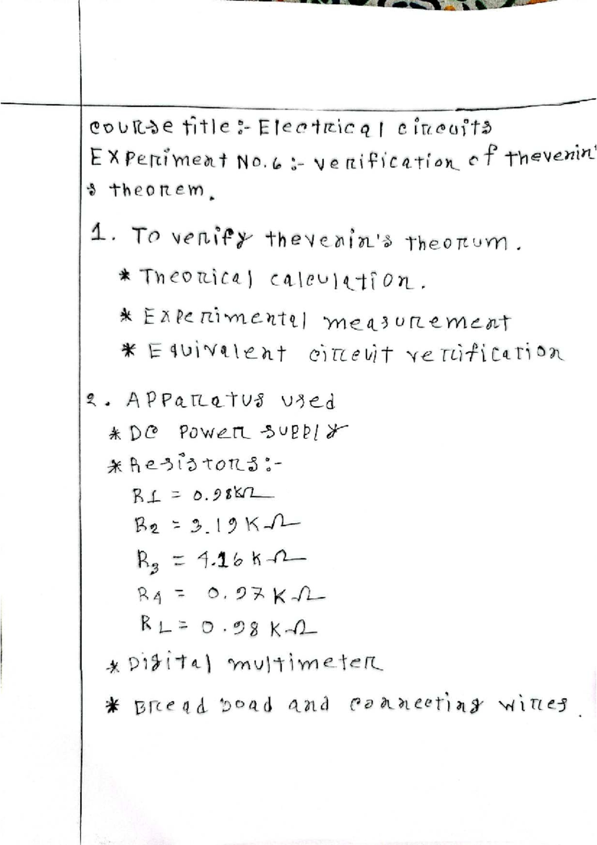 CSE 209 Lab 6 - Verification of Thevenin's Theorem in Circuits - Studocu