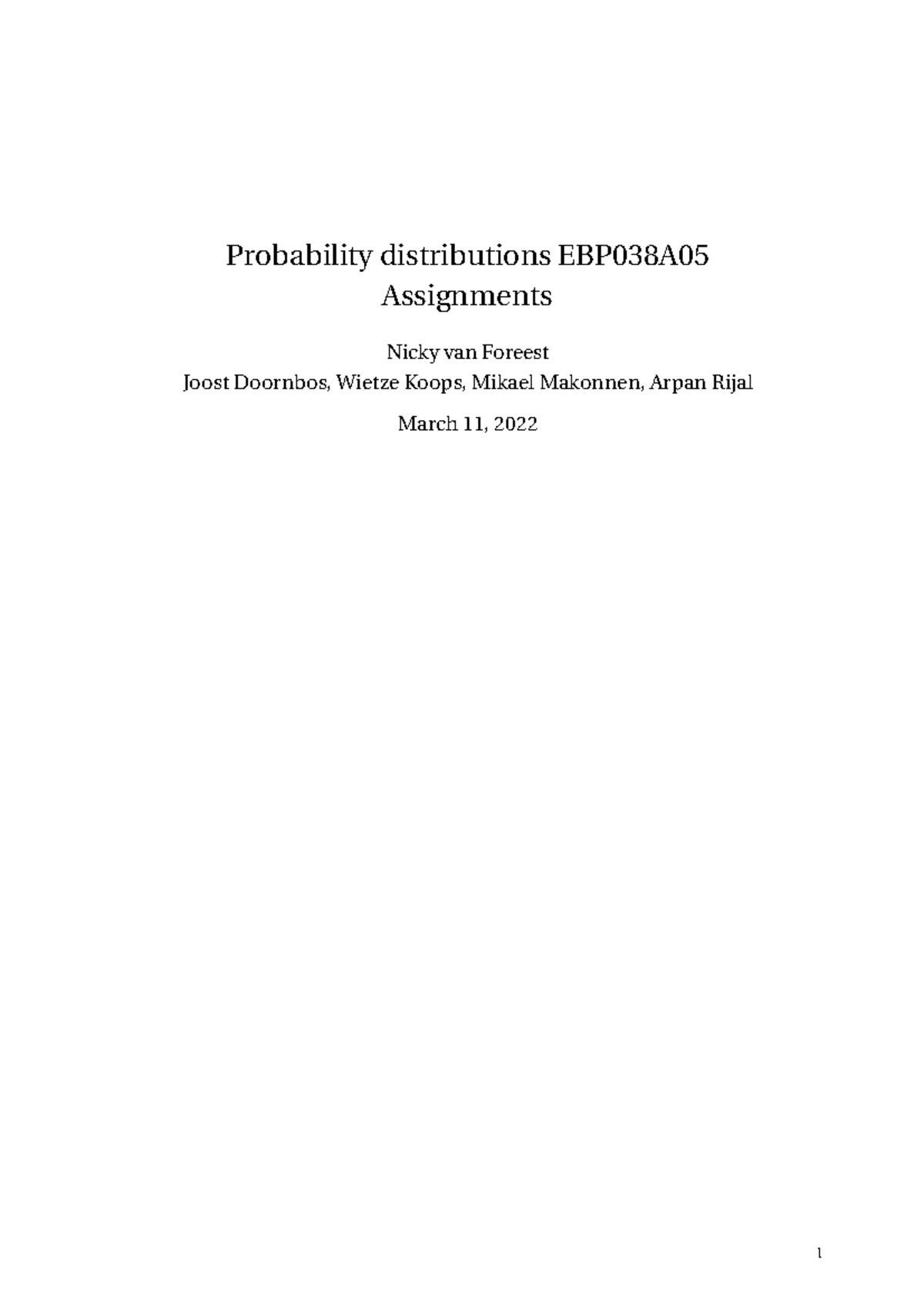 Probability Distributions Assignments EBP038A05 by Nicky van Foreest et ...