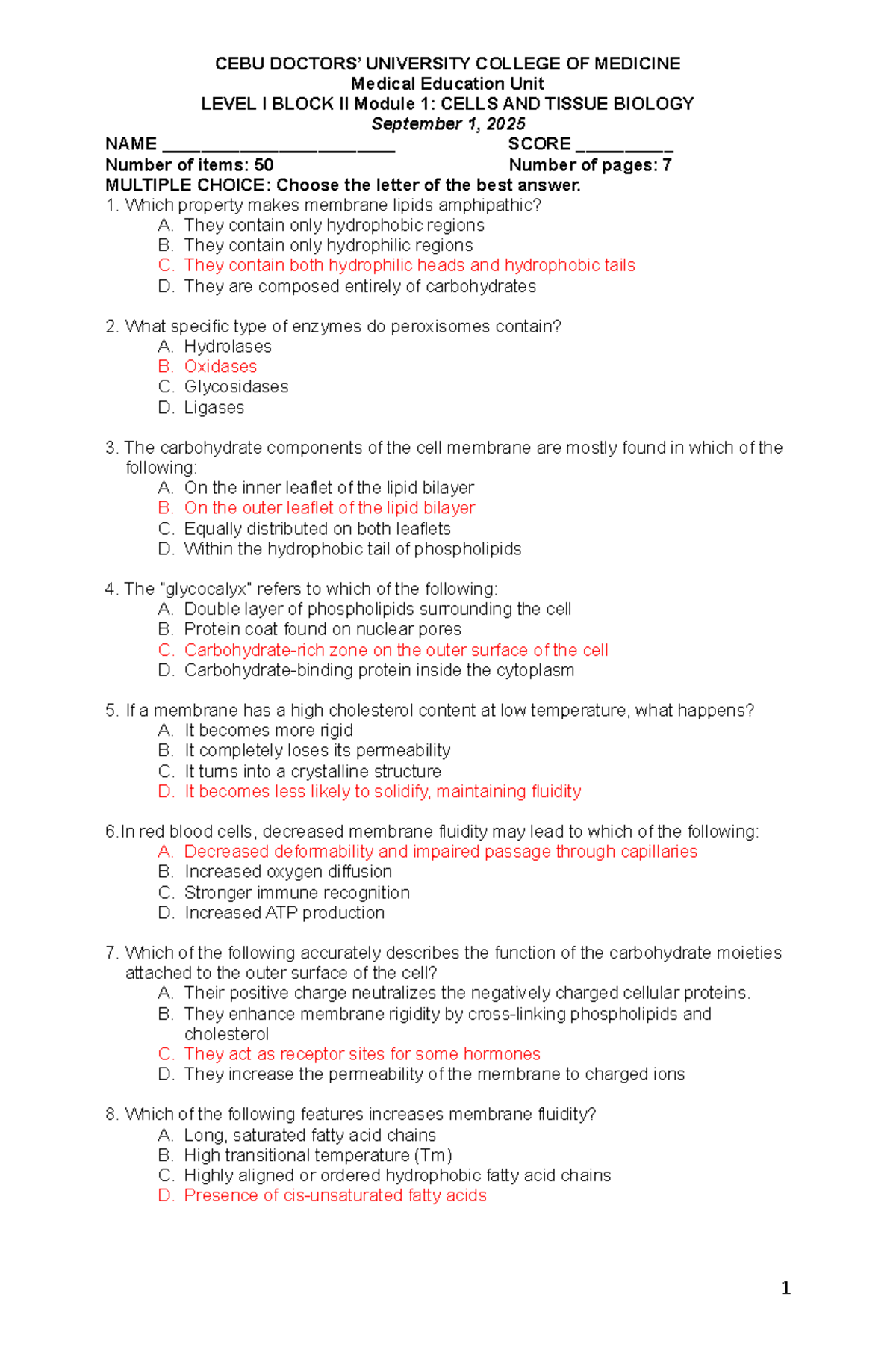 Cells and Tissue Biology Quiz - CEBU MED Unit Level I Block II - Studocu
