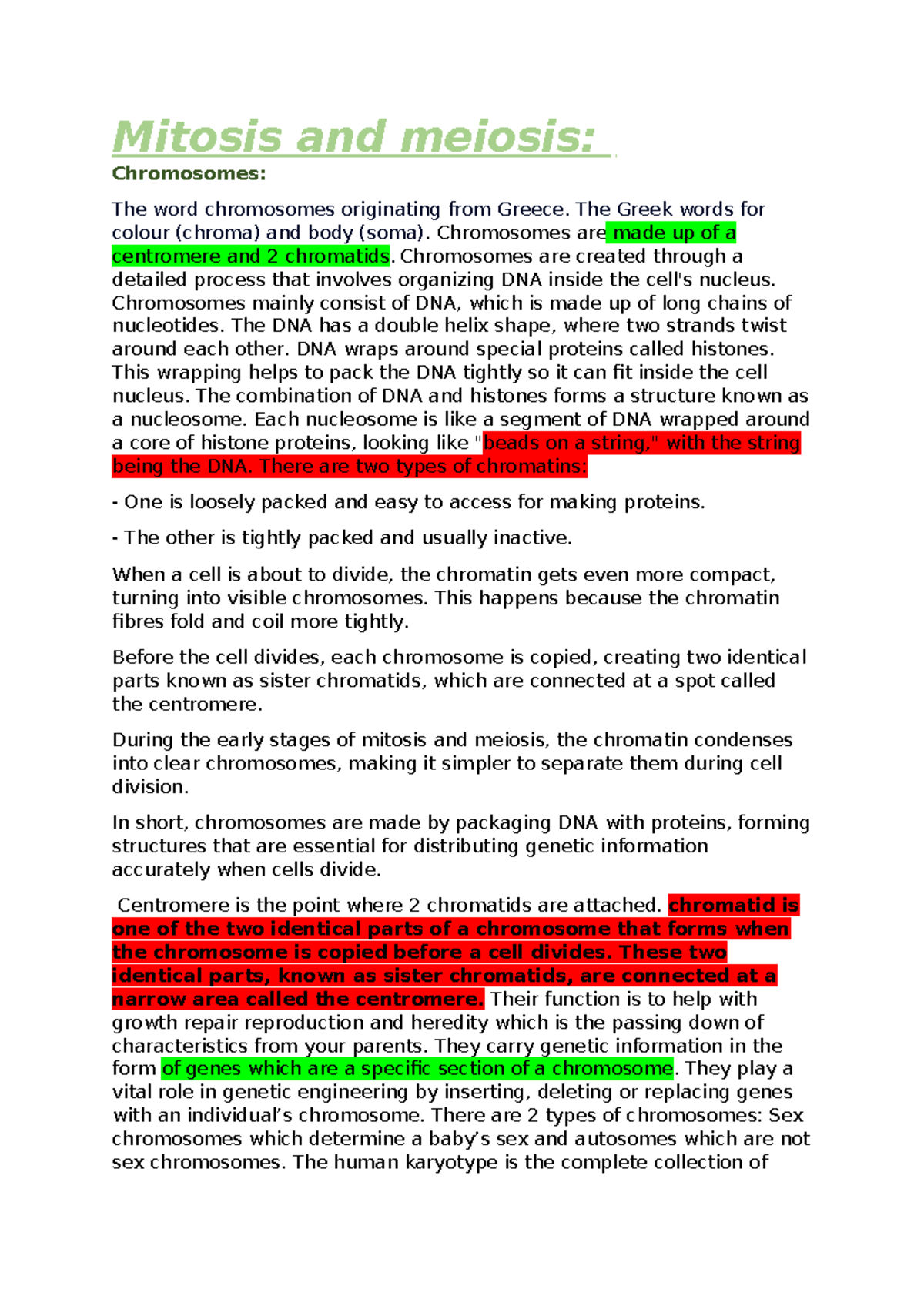 Mitosis and Meiosis Overview: Key Concepts and Processes - Studocu