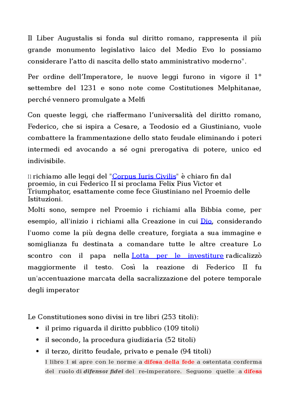 Il Liber Augustalis si fonda sul diritto romano - Per ordine dell ...