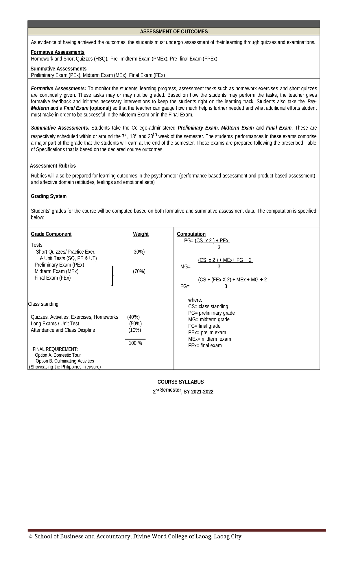 NEW THC9 Multicultural OBE April Castro - ASSESSMENT OF OUTCOMES As ...
