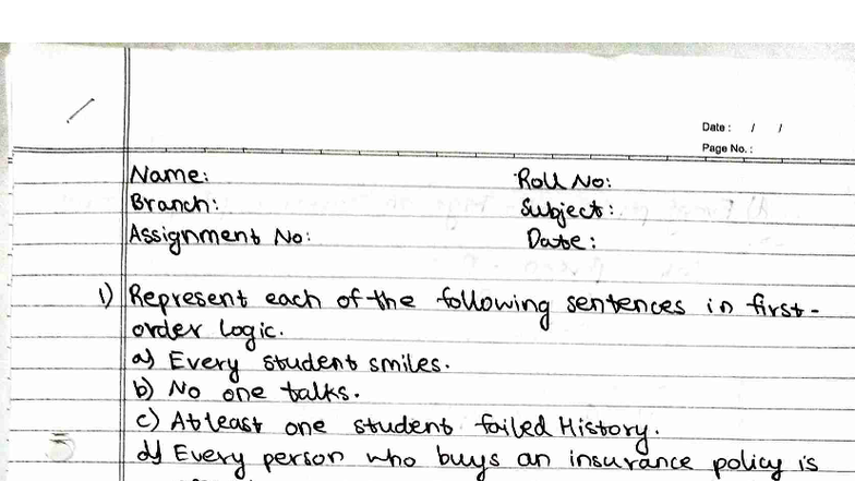 AI Assignment 2-1: Logic Representation and Knowledge Techniques - Studocu