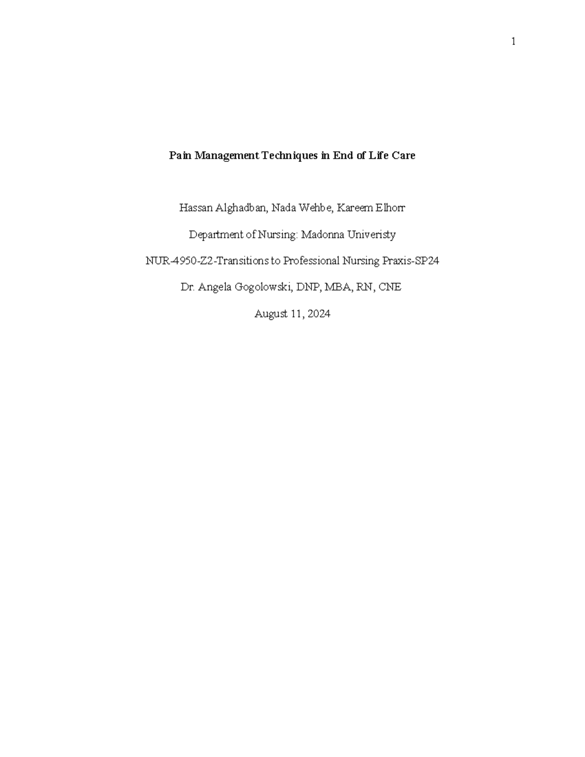 Pain Management Techniques in End of Life Care (NURS 101) - Studocu