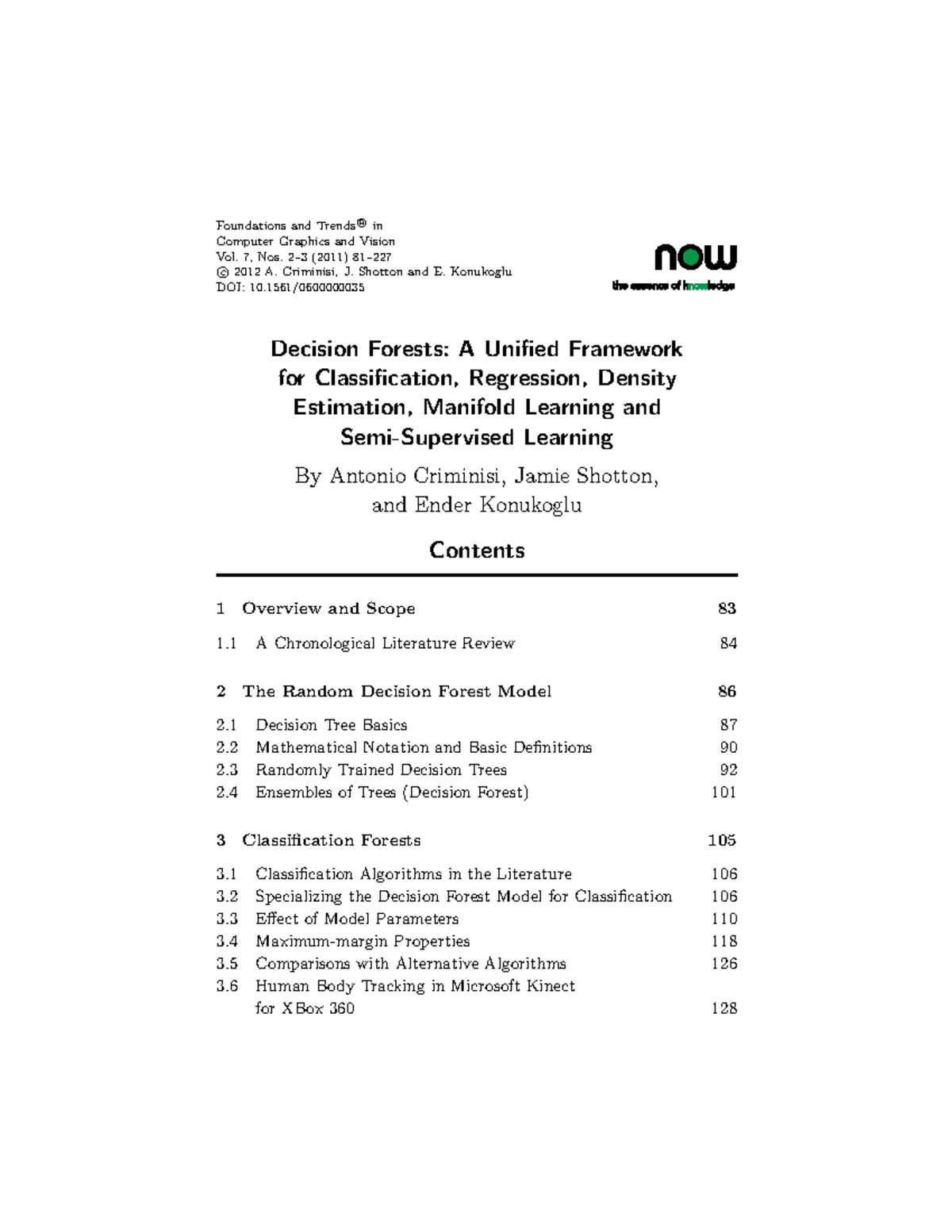 R Foundations: Decision Forests in Computer Graphics & Vision (Vol. 7 ...