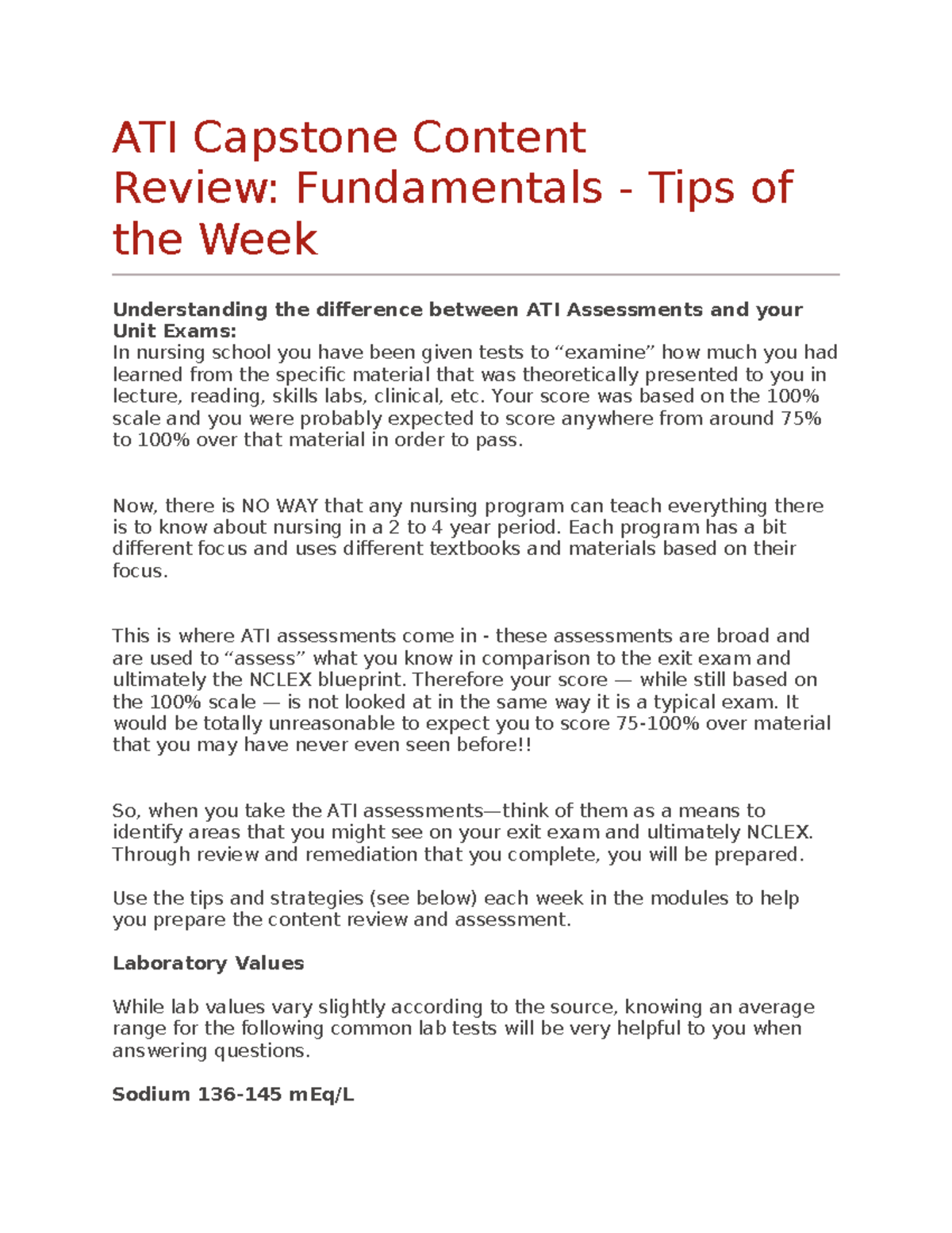 ATI Capstone Content Review - Nursing Fundamentals Guide - Studocu