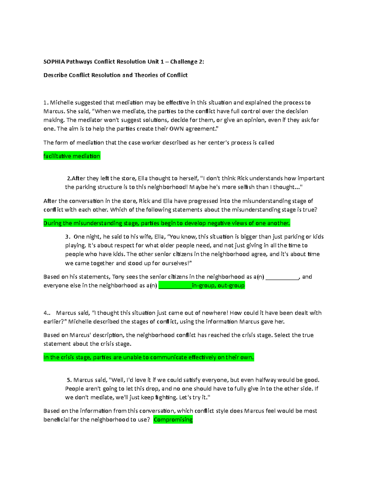 Sophia Conflict Resolution Unit 1: Mediation & Conflict Theories ...