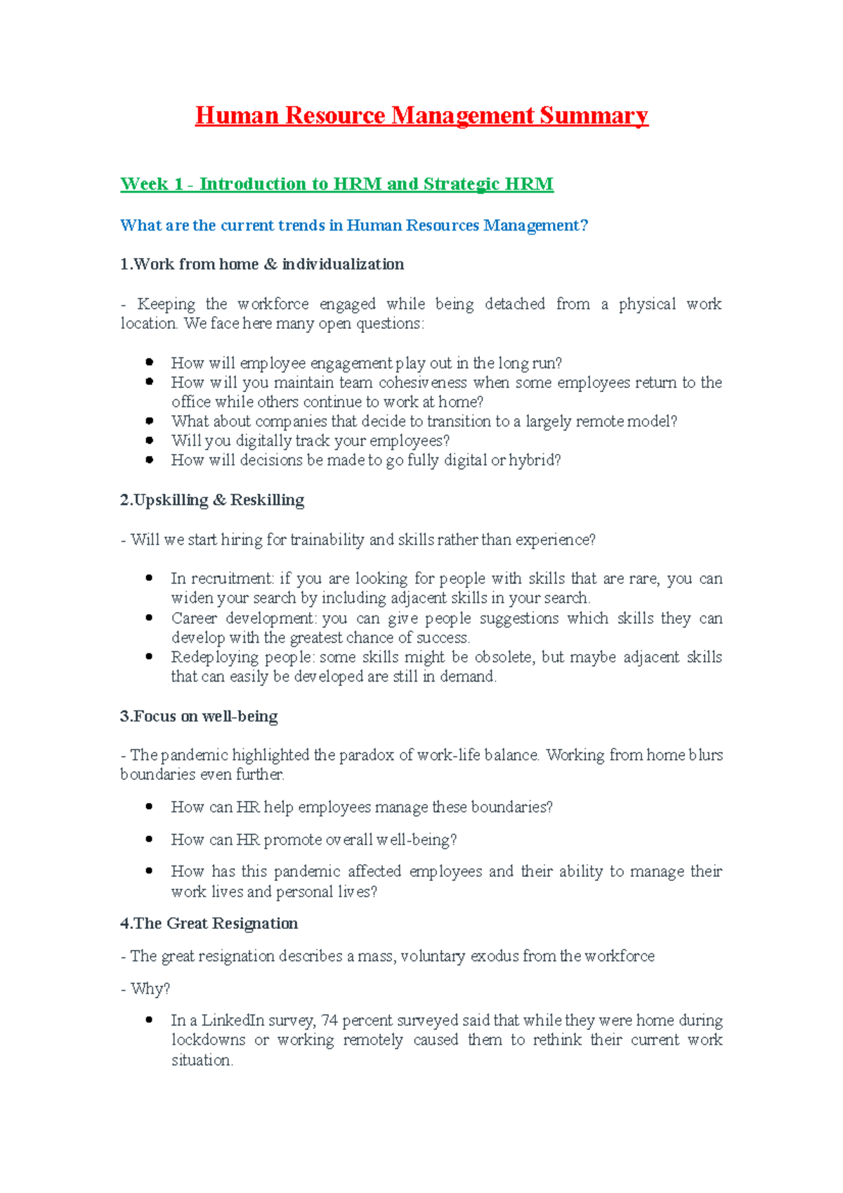 HRM 101: Summary of Key Concepts in Human Resource Management - Studeersnel