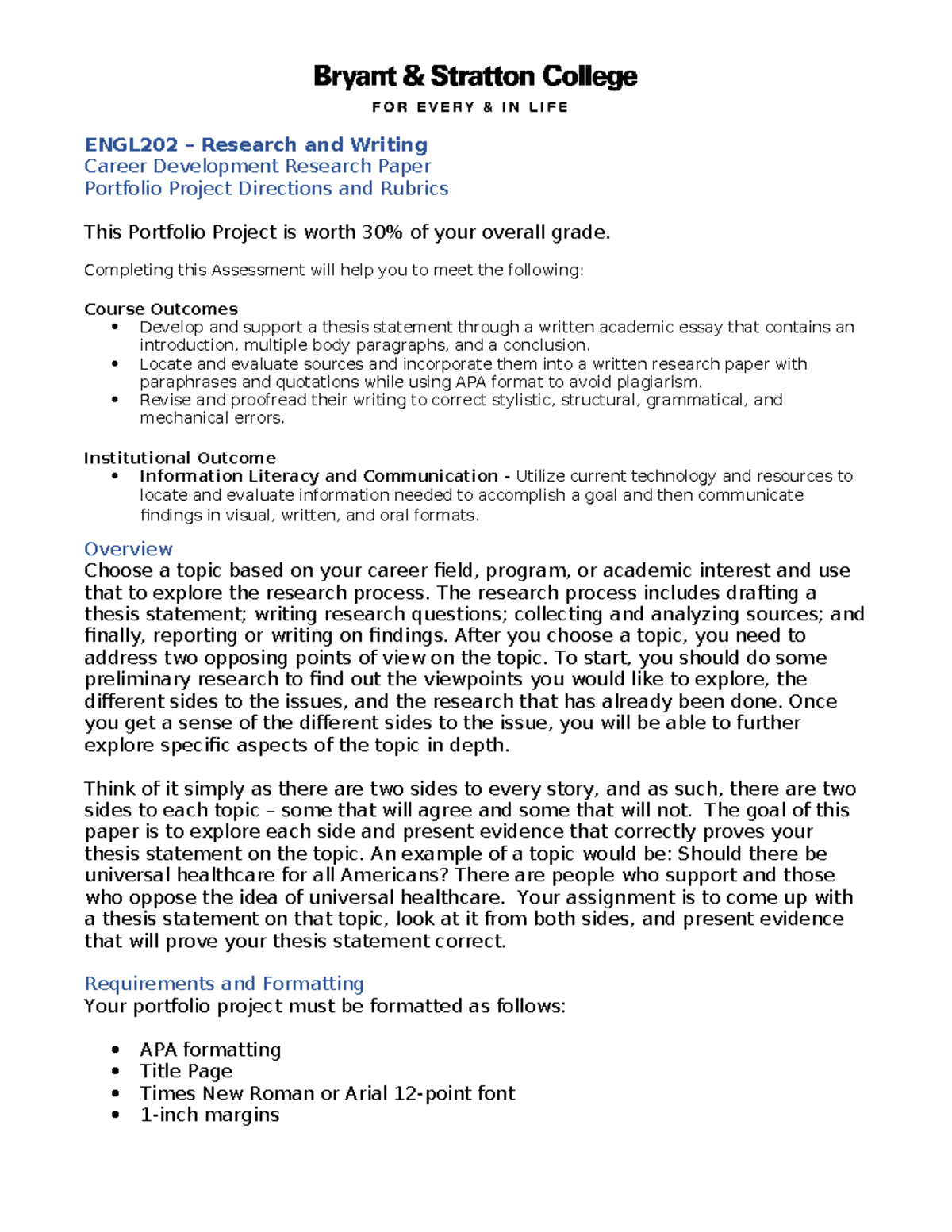 ENGL202 Portfolio Project: Research and Writing Guidelines - Studocu