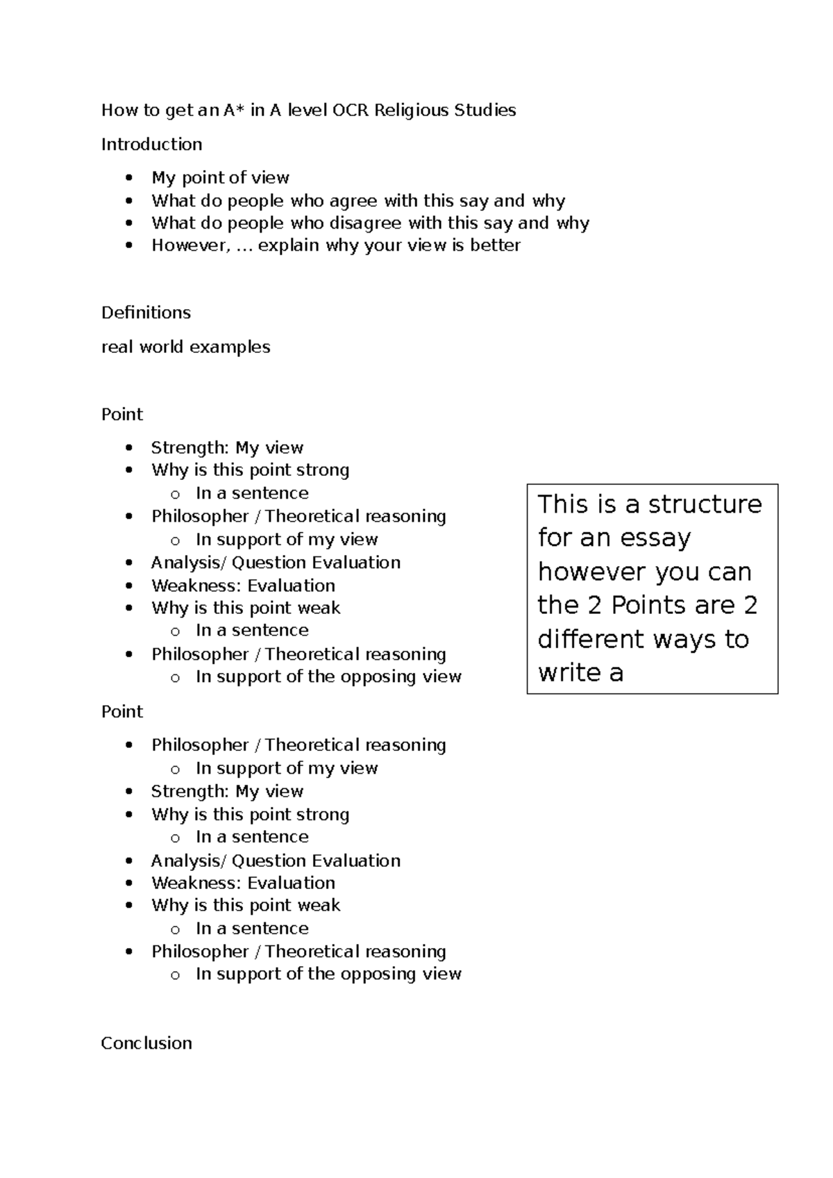 How to Achieve an A* in A Level OCR Religious Studies Essay Structure ...