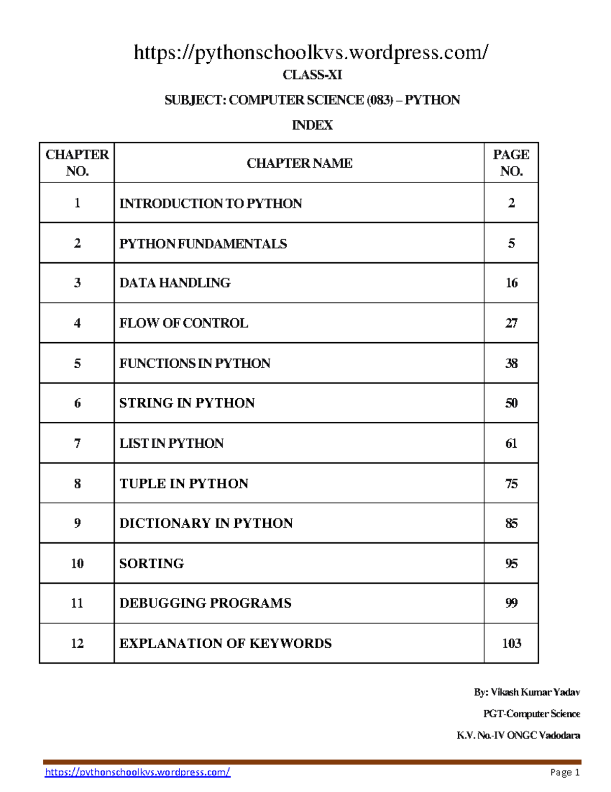 Computer Science (083) Python Index: Chapter Overview and Key Concepts - Studocu