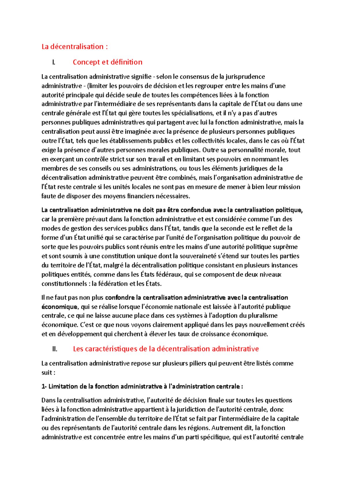 La décentralisation administrative : Concepts et caractéristiques - Studocu
