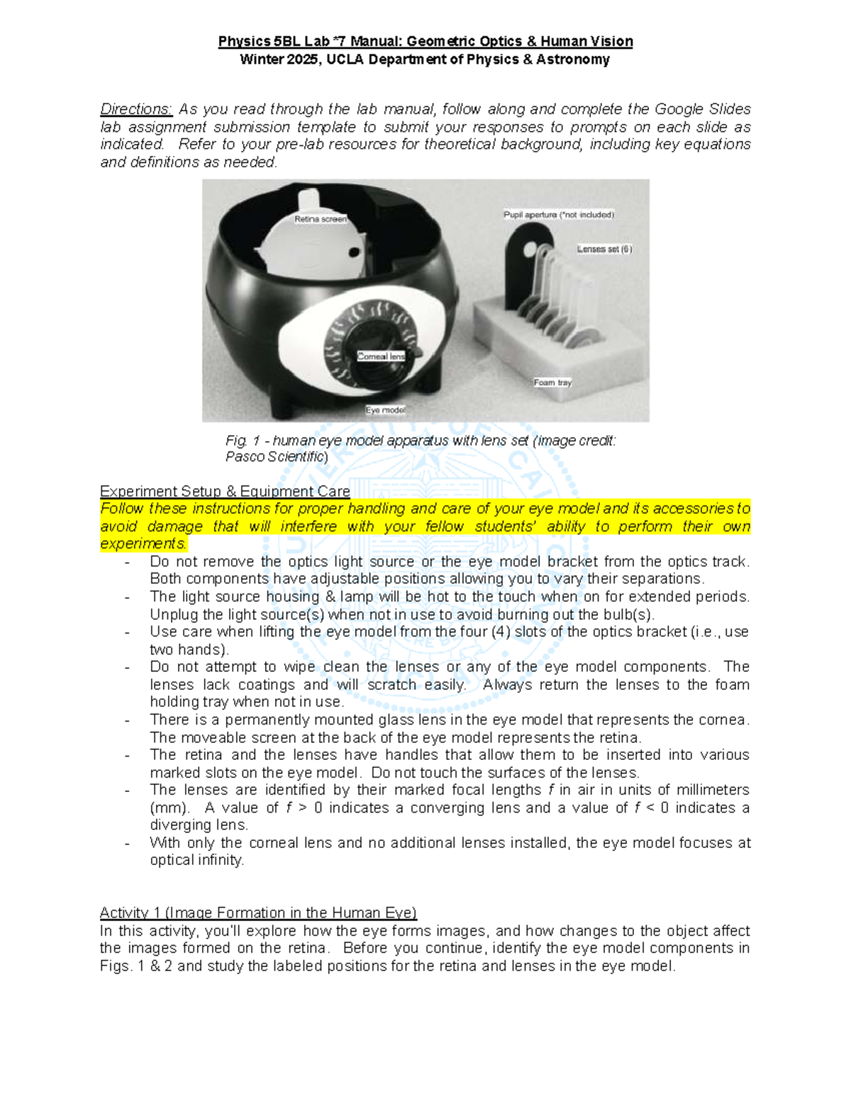 Physics 5BL Lab Manual: Geometric optics and human vision winter 2025 ...