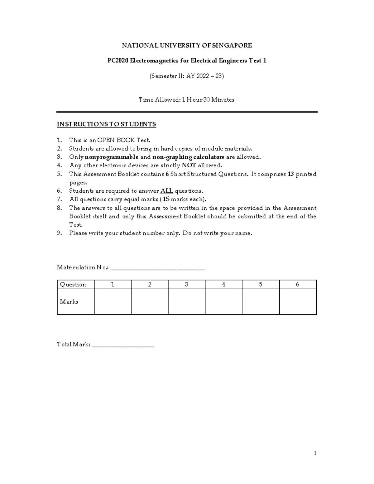 PC2020 Test 1 AY2022-23 Suggested Solutions and Insights - Studocu