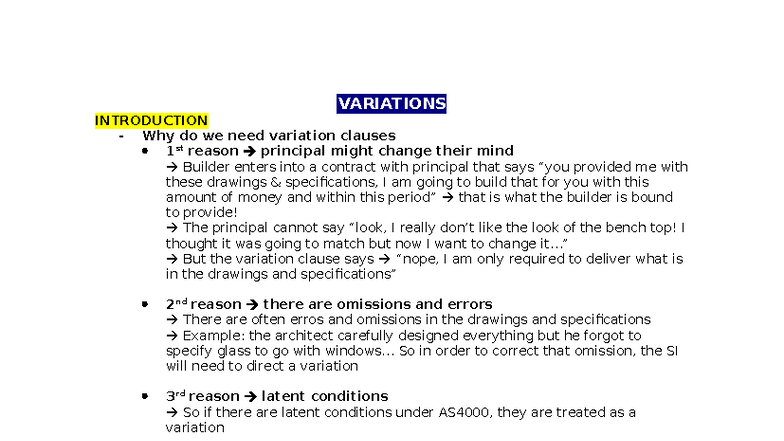 Variations Notes: Understanding Variation Clauses in Contracts - Studocu
