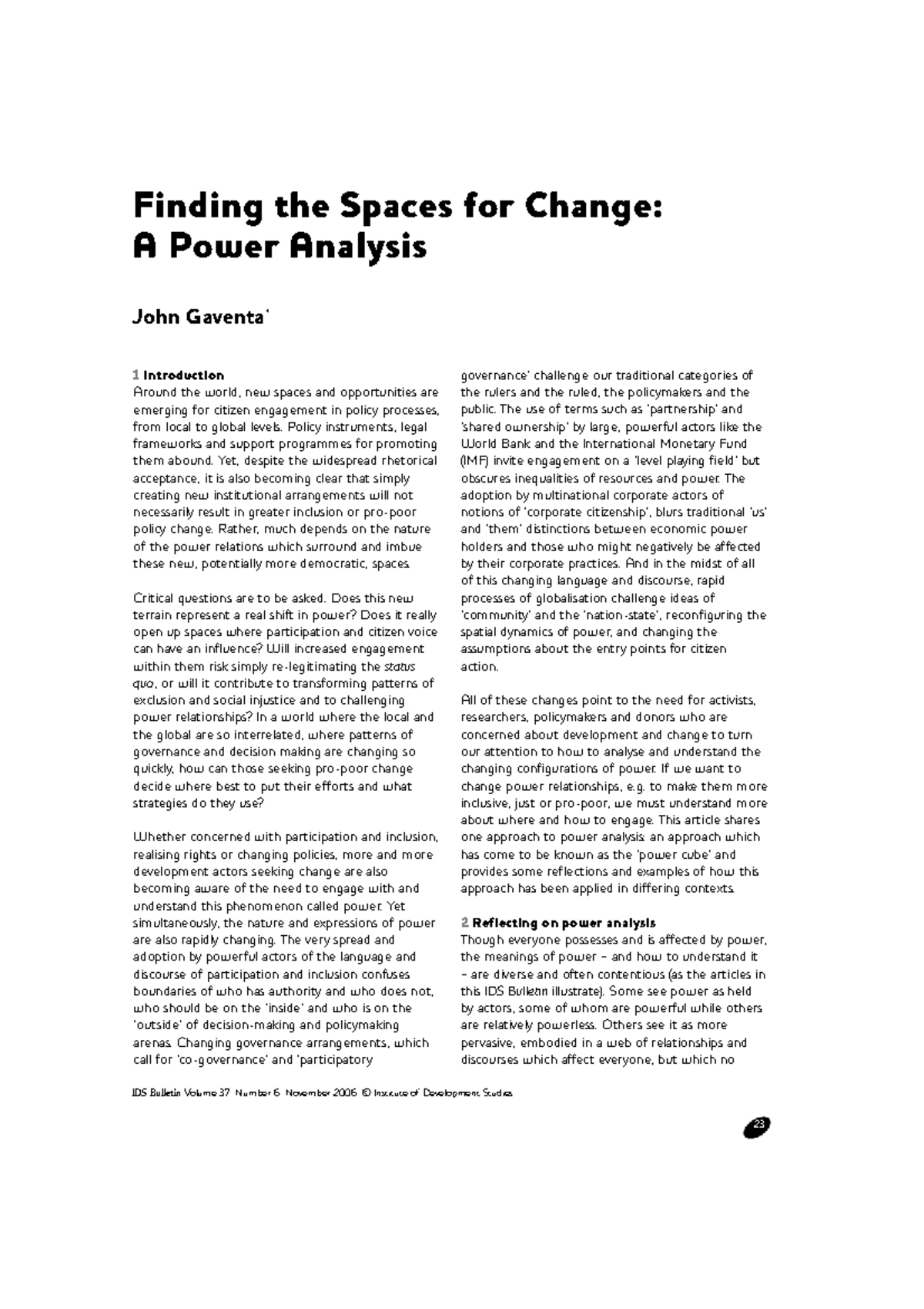 Navigating Power Dynamics: Spaces for Change Analysis (2023) - Studocu