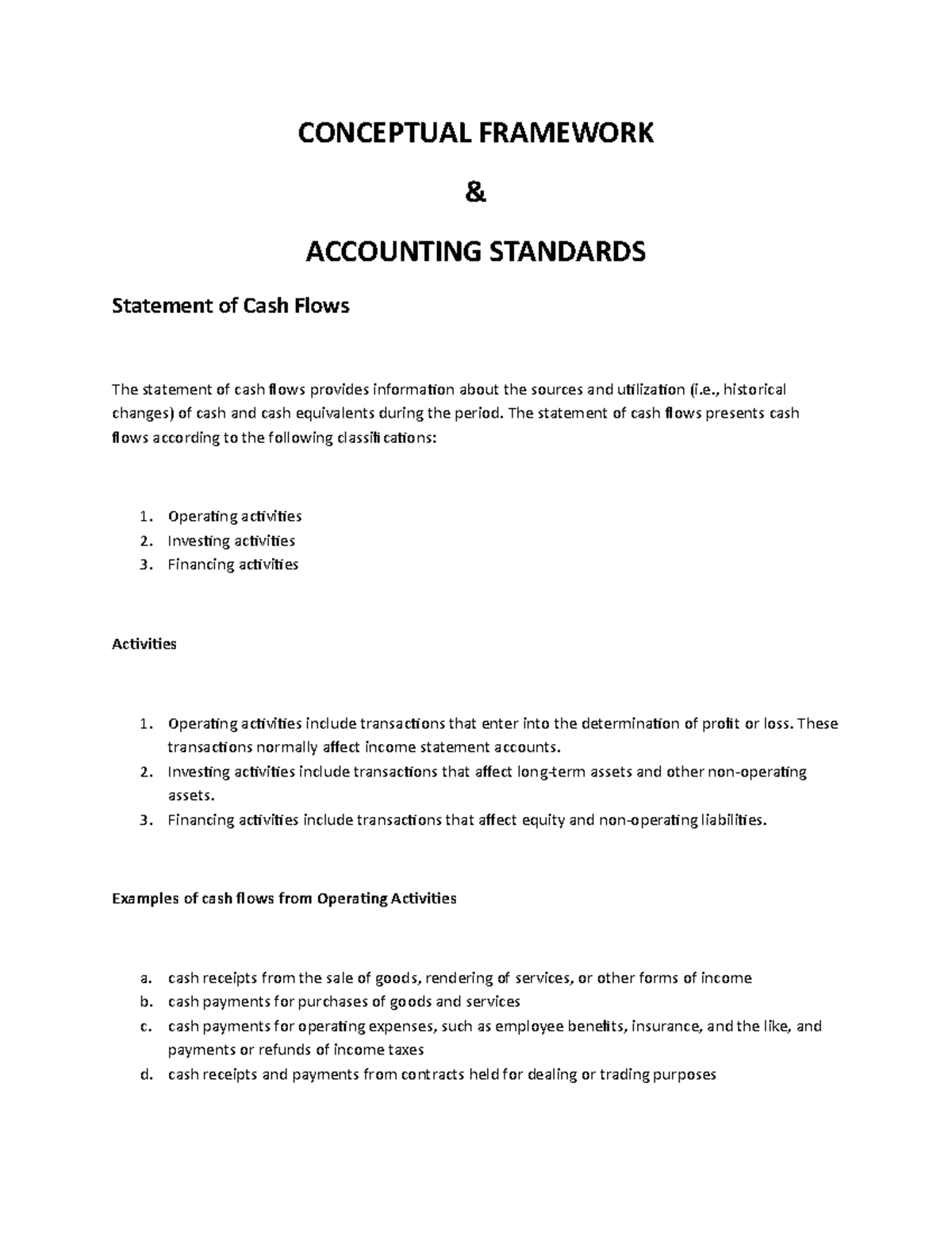 Conceptual Framework & Accounting Standards Statament of Cash Flow ...