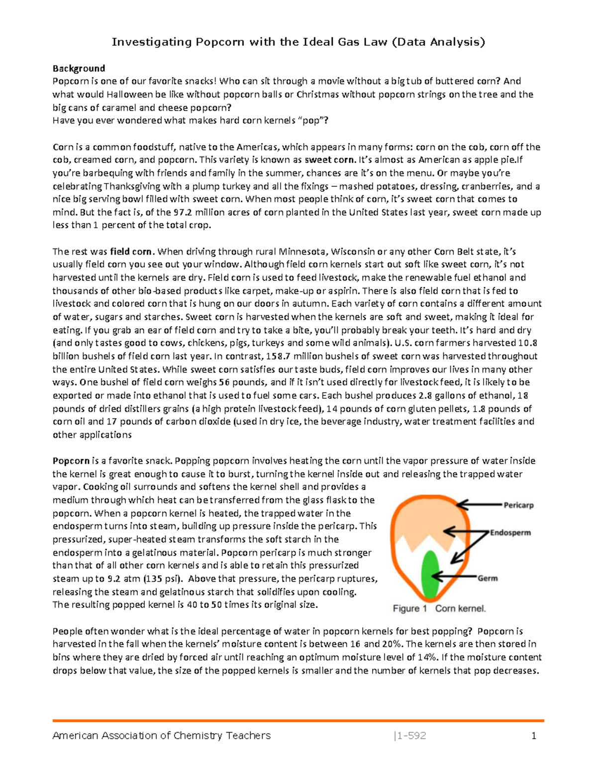 Analyzing the Ideal Gas Law for Moisture Content in Popcorn (Data ...