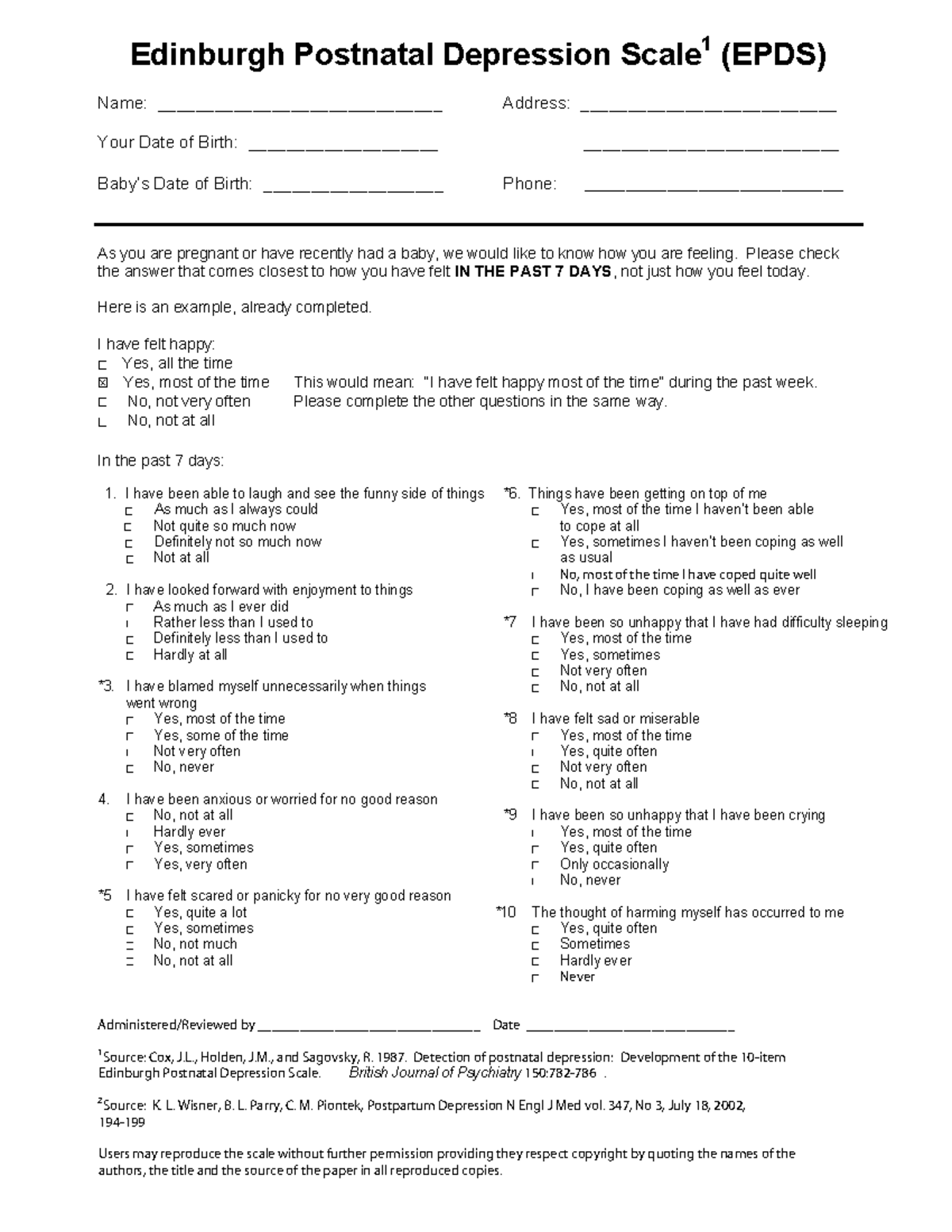 EPDS - EPDS - Edinburgh Postnatal Depression Scale 1 (EPDS) Name