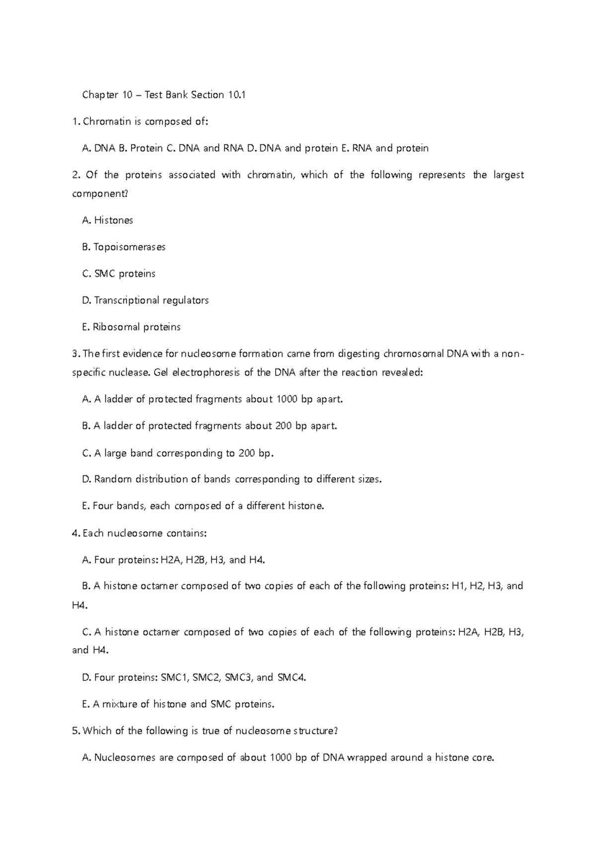 Molecular Biology 1: Chapter 10 Test Bank Questions - Studocu