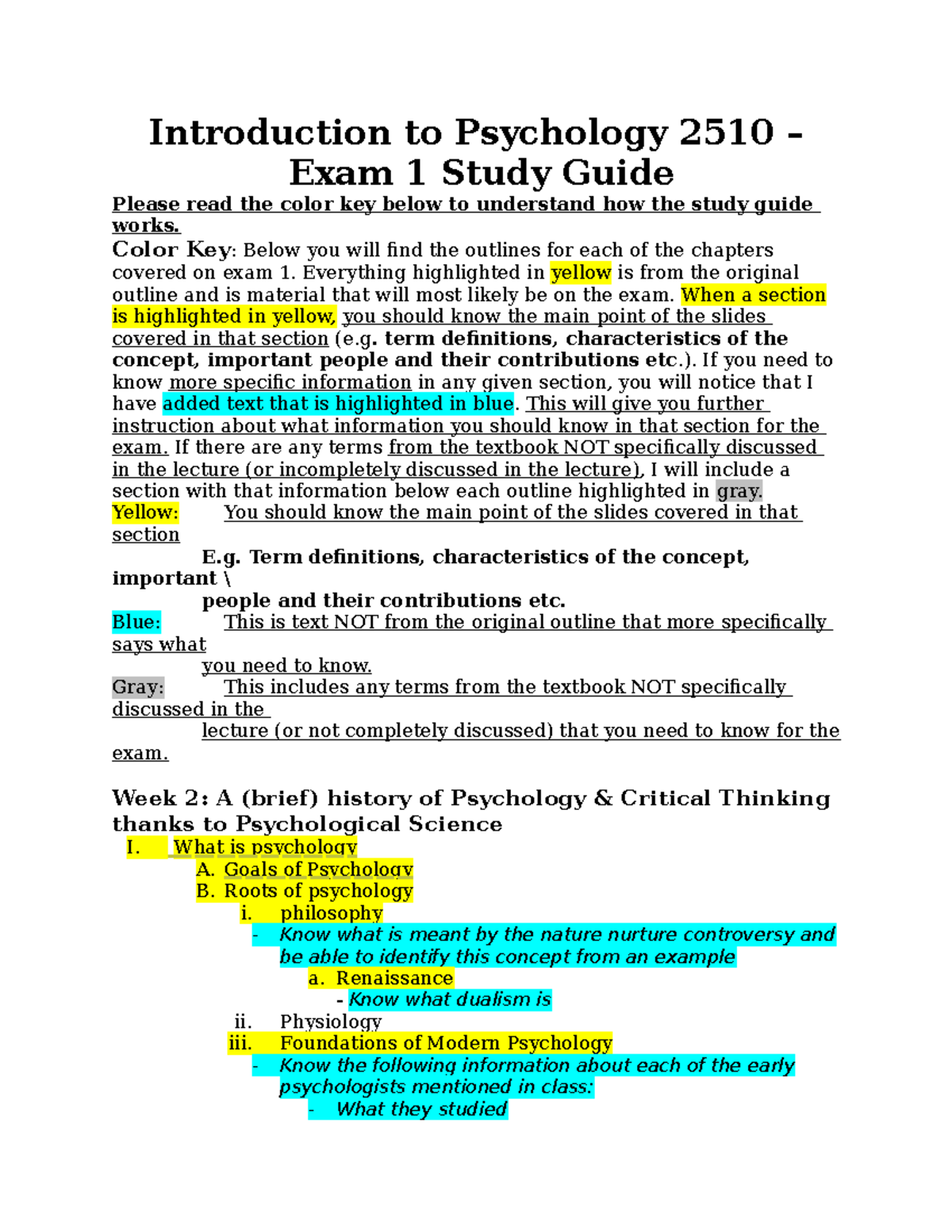Introduction to Psychology 2510 - Exam 1 Study Notes - Studocu