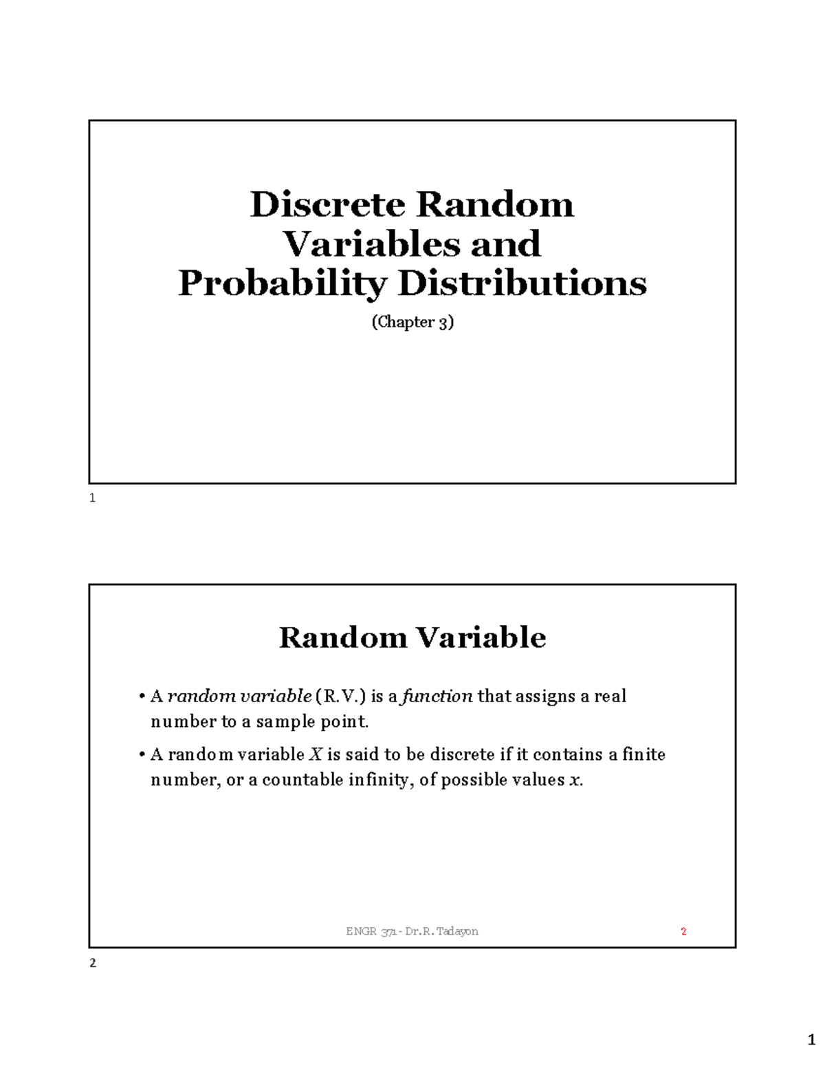 Chapter 3 - Discrete Random Variables - Discrete Random Variables and Probability Distributions ...