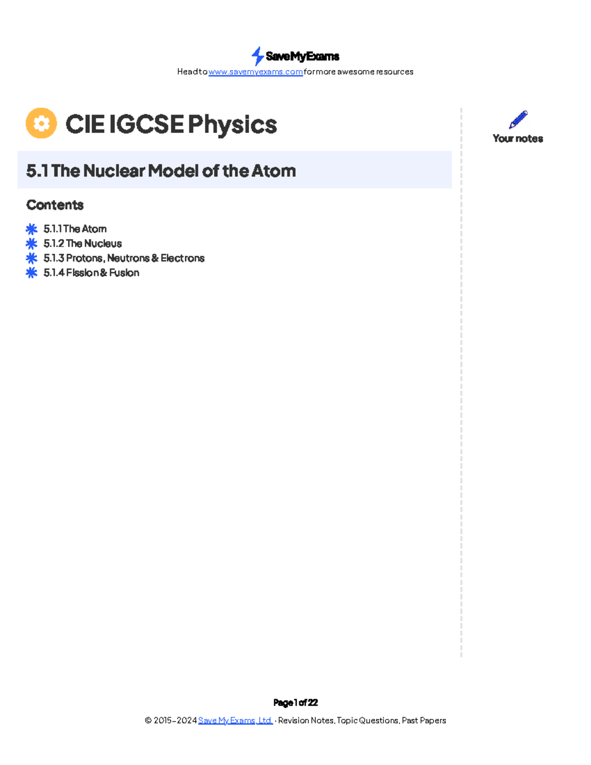 5.1 The Nuclear Model of the Atom - Page 1 of 22 CIE IGCSE Physics 5 ...