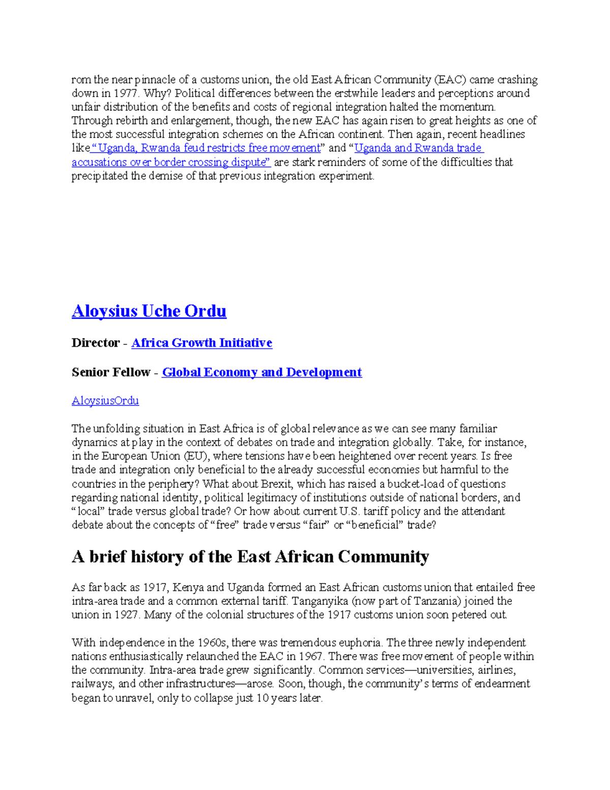 A Concise Overview of EAC: History, Rebirth, and Challenges - Studocu