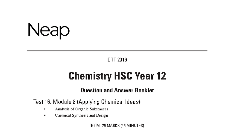 Chemistry exam for HSC - DTT 2019 Chemistry HSC Year 12 Question and ...