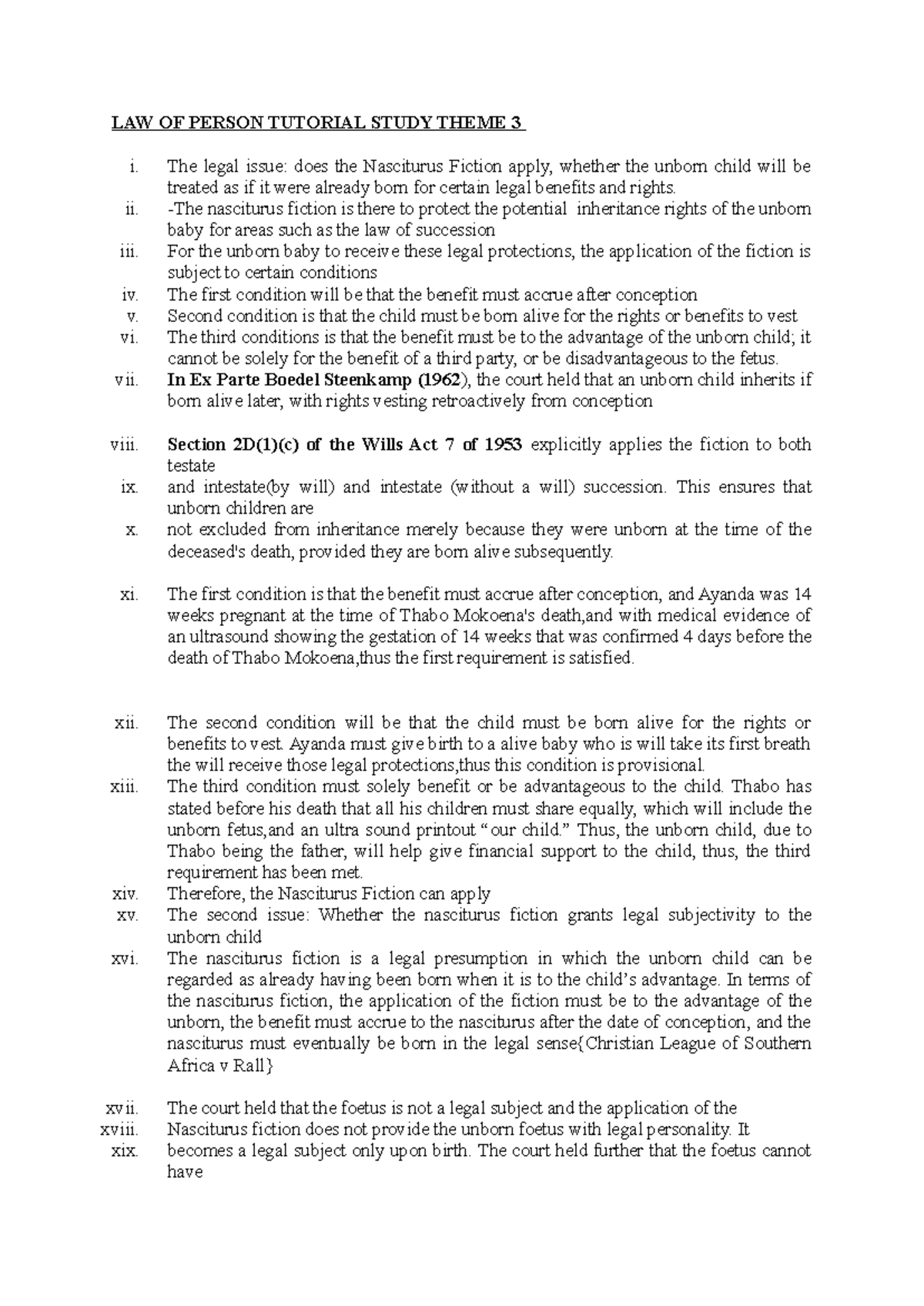 LAW OF PERSON TUTORIAL STUDY THEME 3: Nasciturus Fiction Explained ...