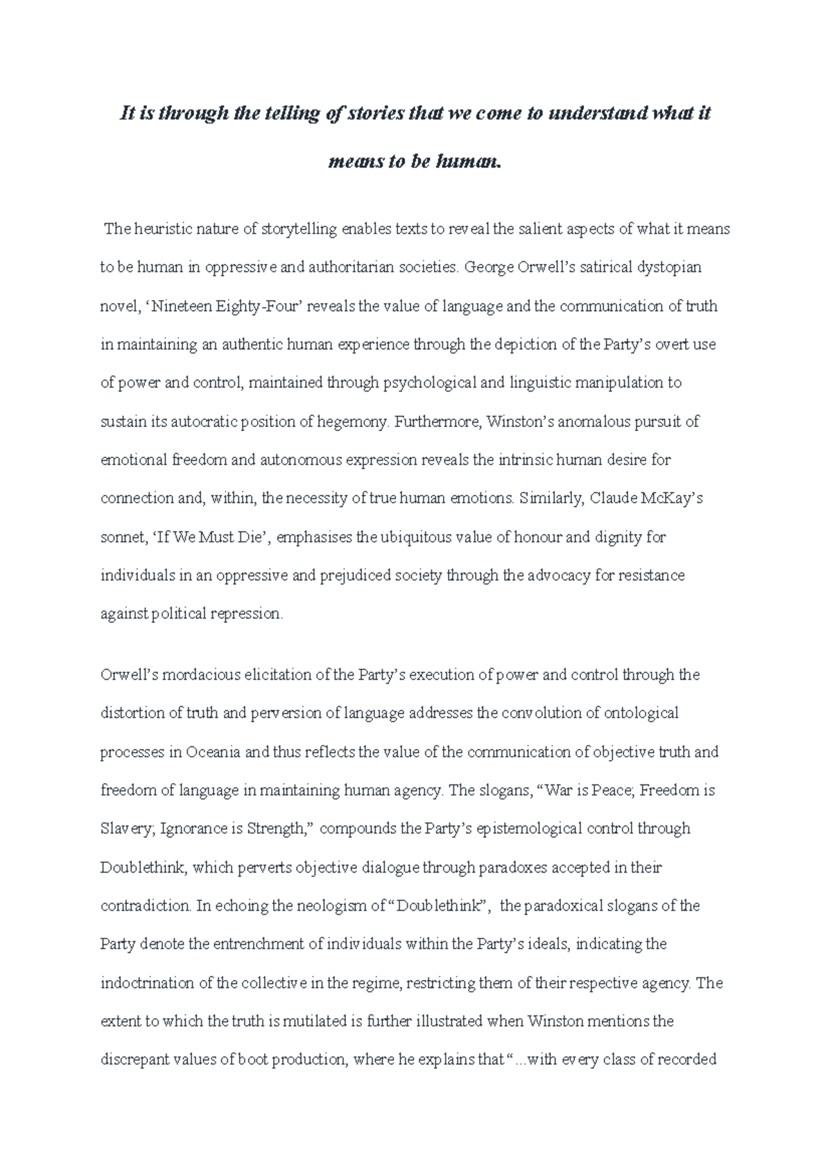 Common Module 1984 - It is through the telling of stories that we come ...