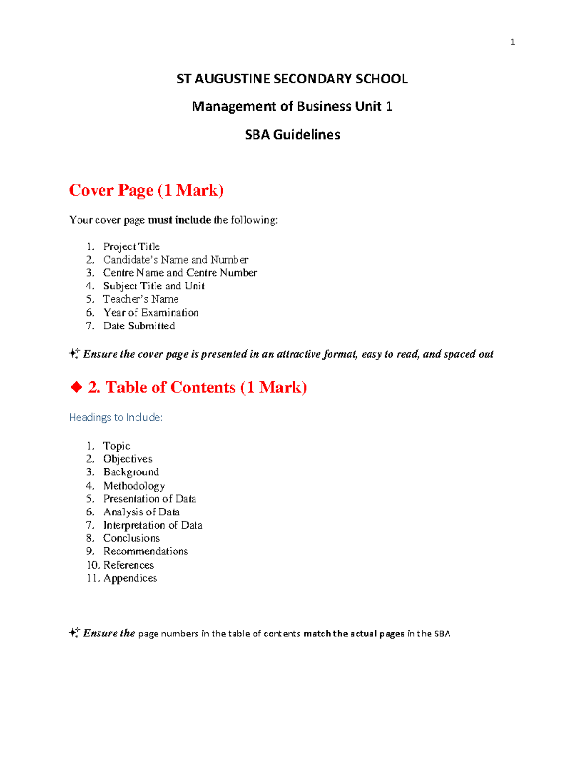 MOB CAPE SBA Guide 2025: Unit 1 Management of Business - Studocu